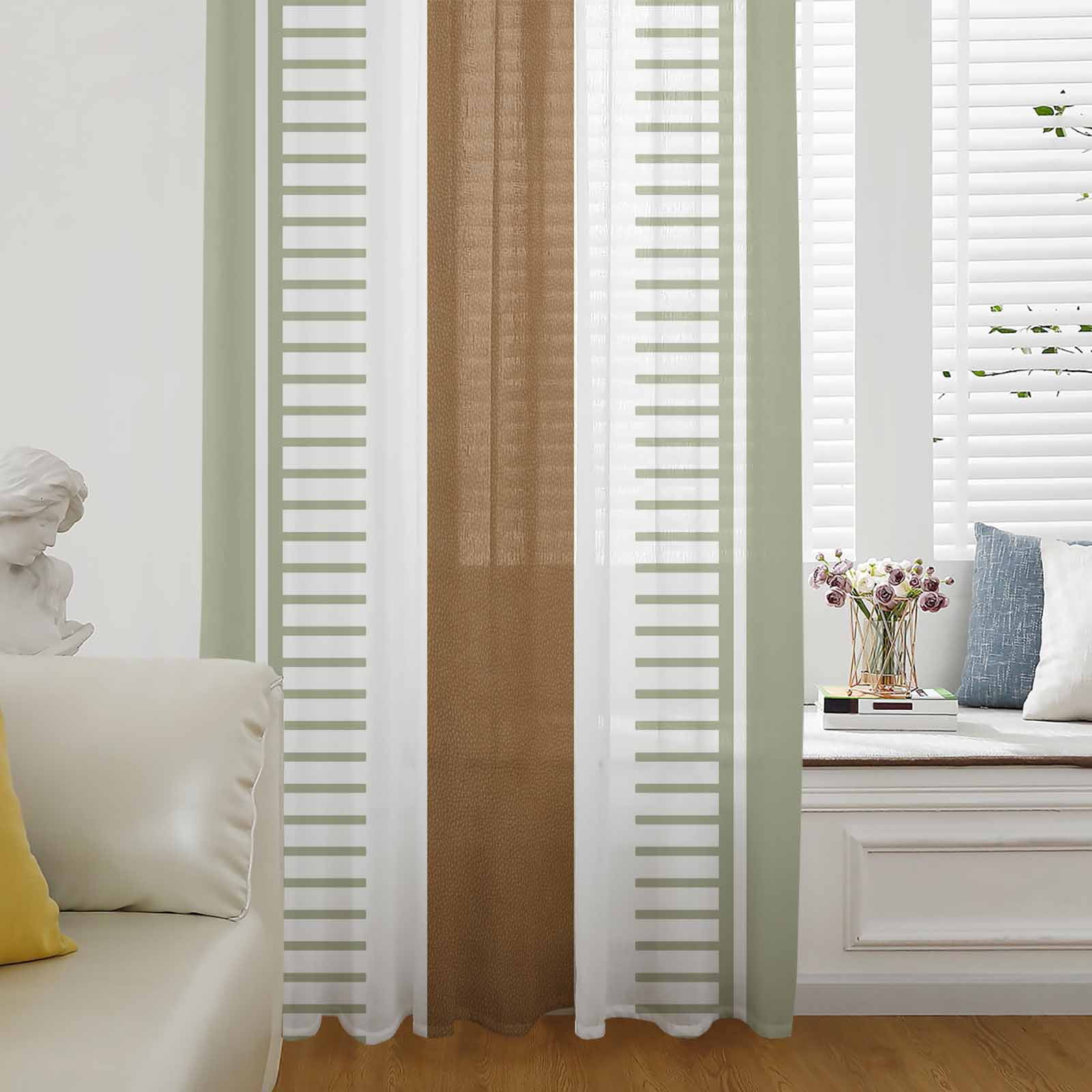 Sage Green Stripes Window Curtain 96 Inches Long,Contemporary Geometric ...
