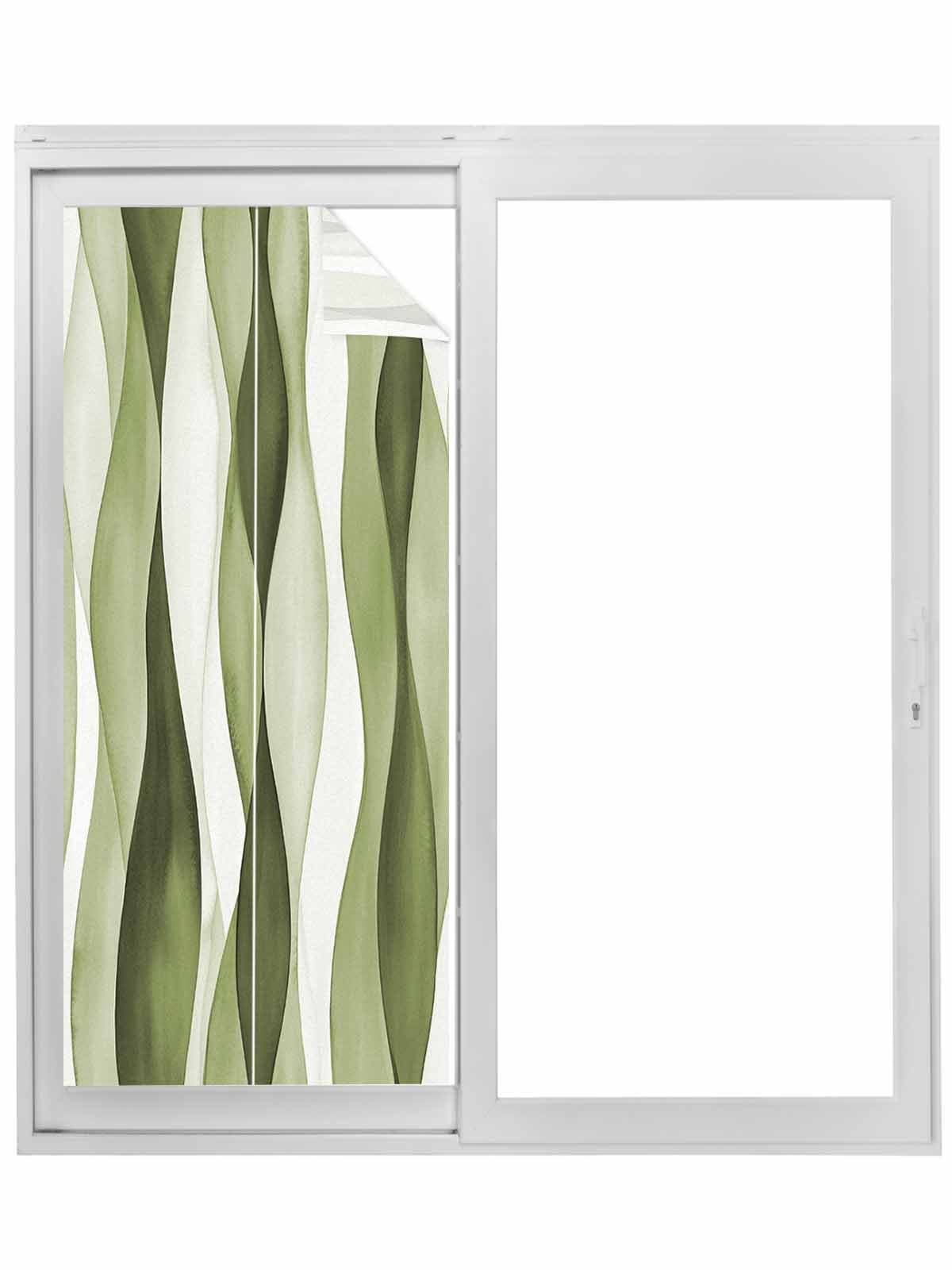 Sage Green Stripes Window Privacy Film, Retro Farmhouse Abstract Ripple ...