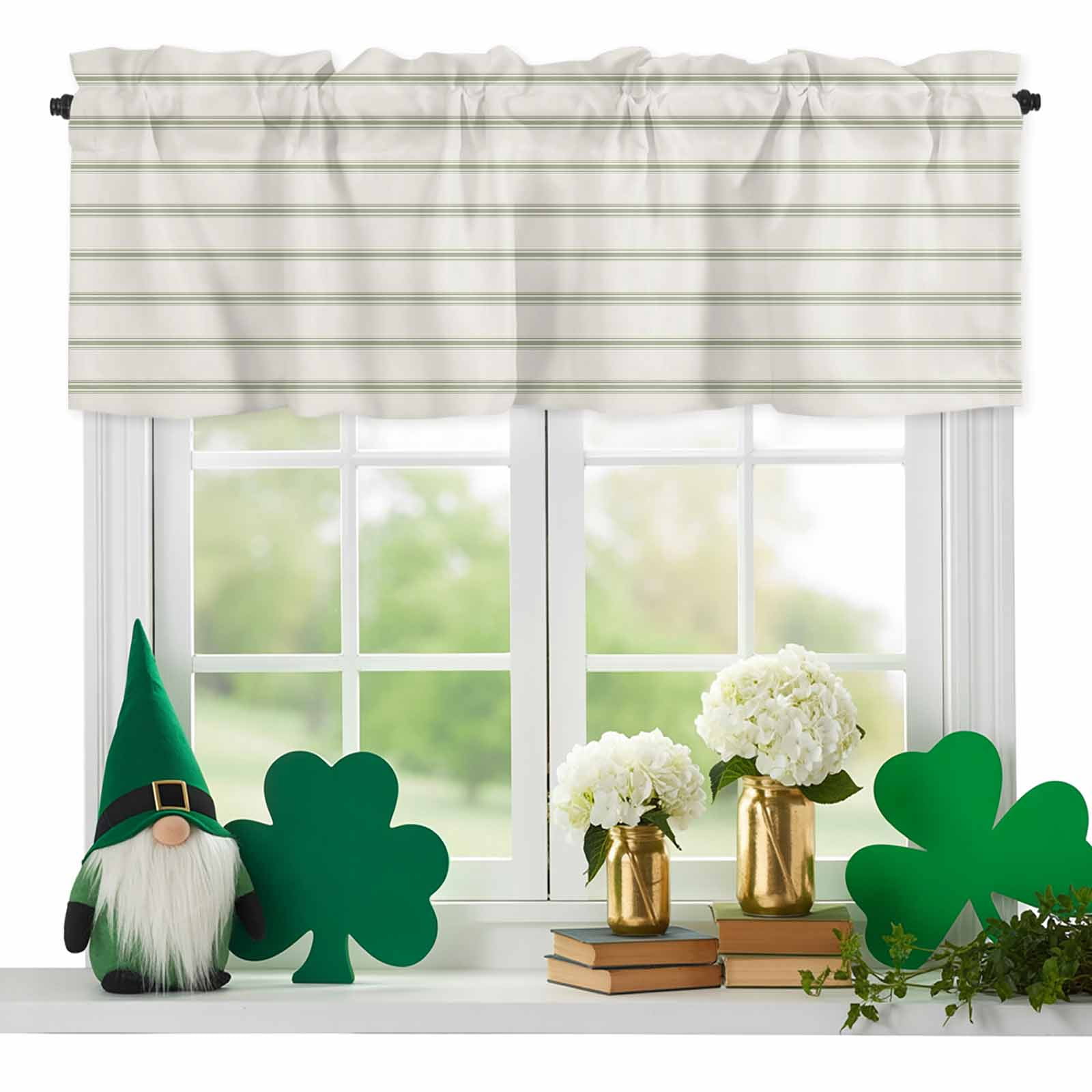 Sage Green Strips Valances for Windows, Classic Pink Lines Rod Pocket ...