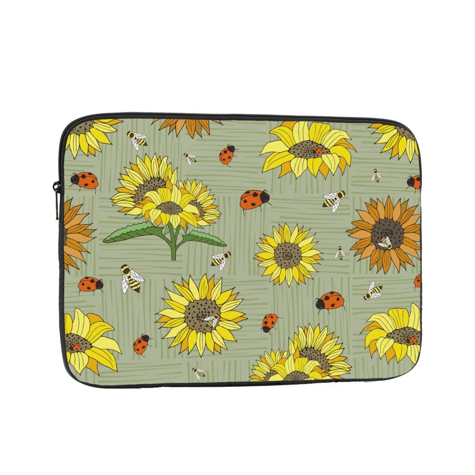 Sage Green Sunflowers Bees 17 inch Portable Laptop Sleeve Compatible ...