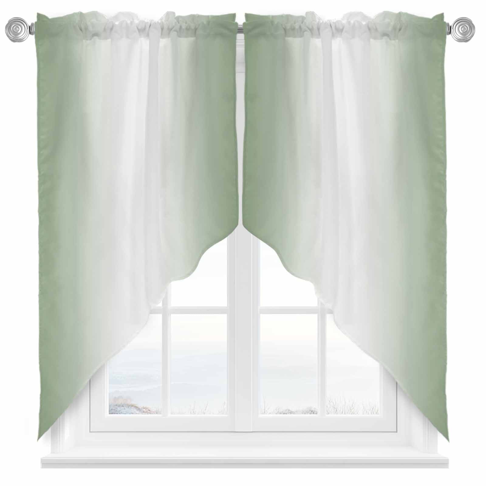 Sage Green Swag Valances for Windows 2 Pack and White Gradient Swag ...