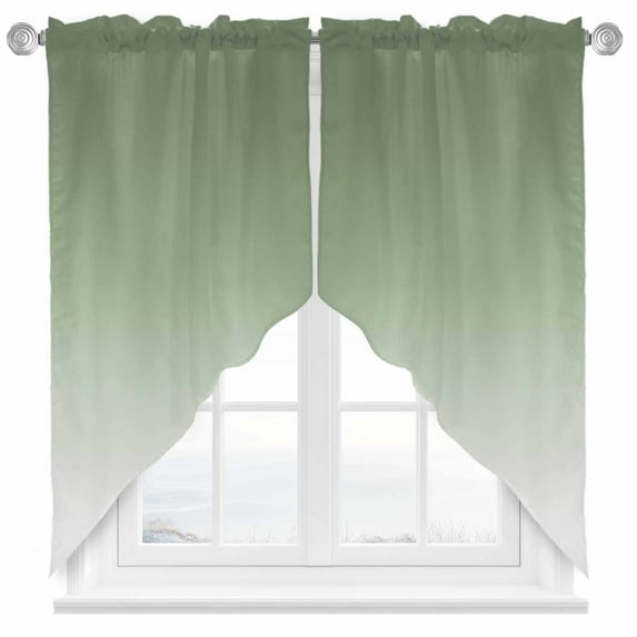 Sage Green Swag Valances for Windows 2 Pack and White Ombre Color ...