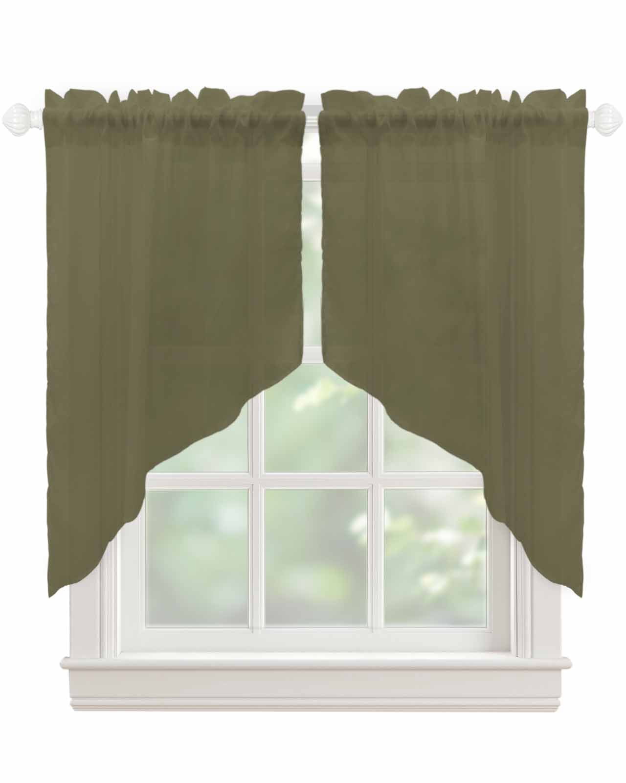 Sage Green Swag Valances for Windows, Brown Solid Color Simple Abstract ...