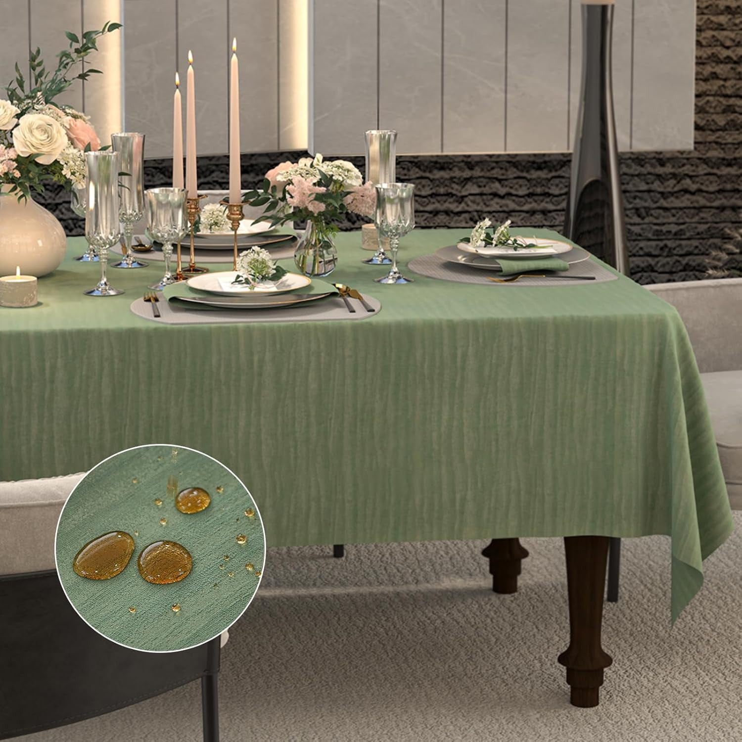 Sage Green Table Cloth 60 x 120 Inch, Rectangle Waterproof Tablecloth ...