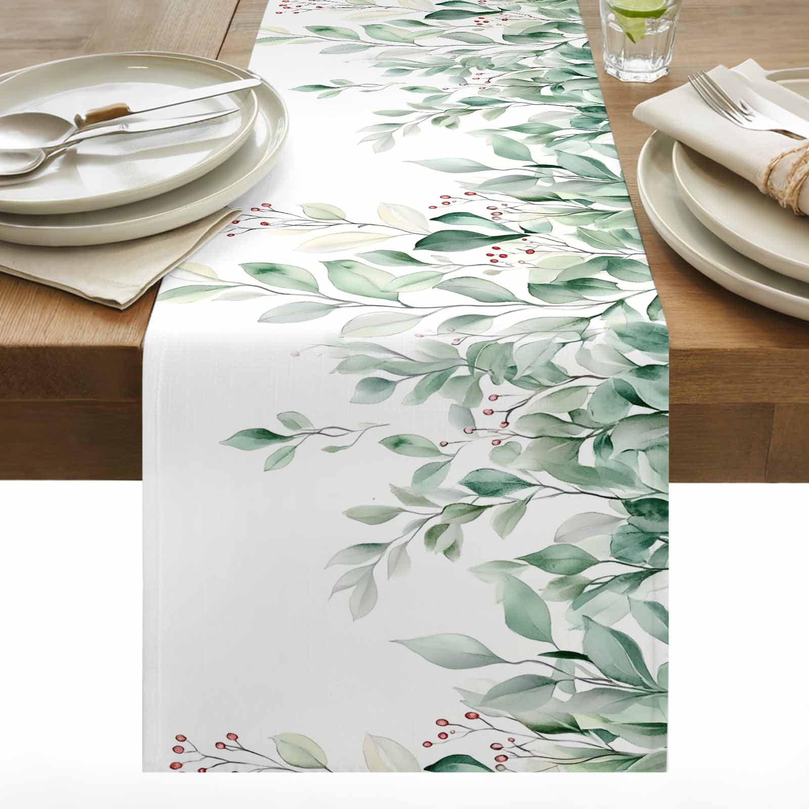 Sage Green Table Runner 13x72 inch Eucalyptus Leaves Watercolor Leaf ...