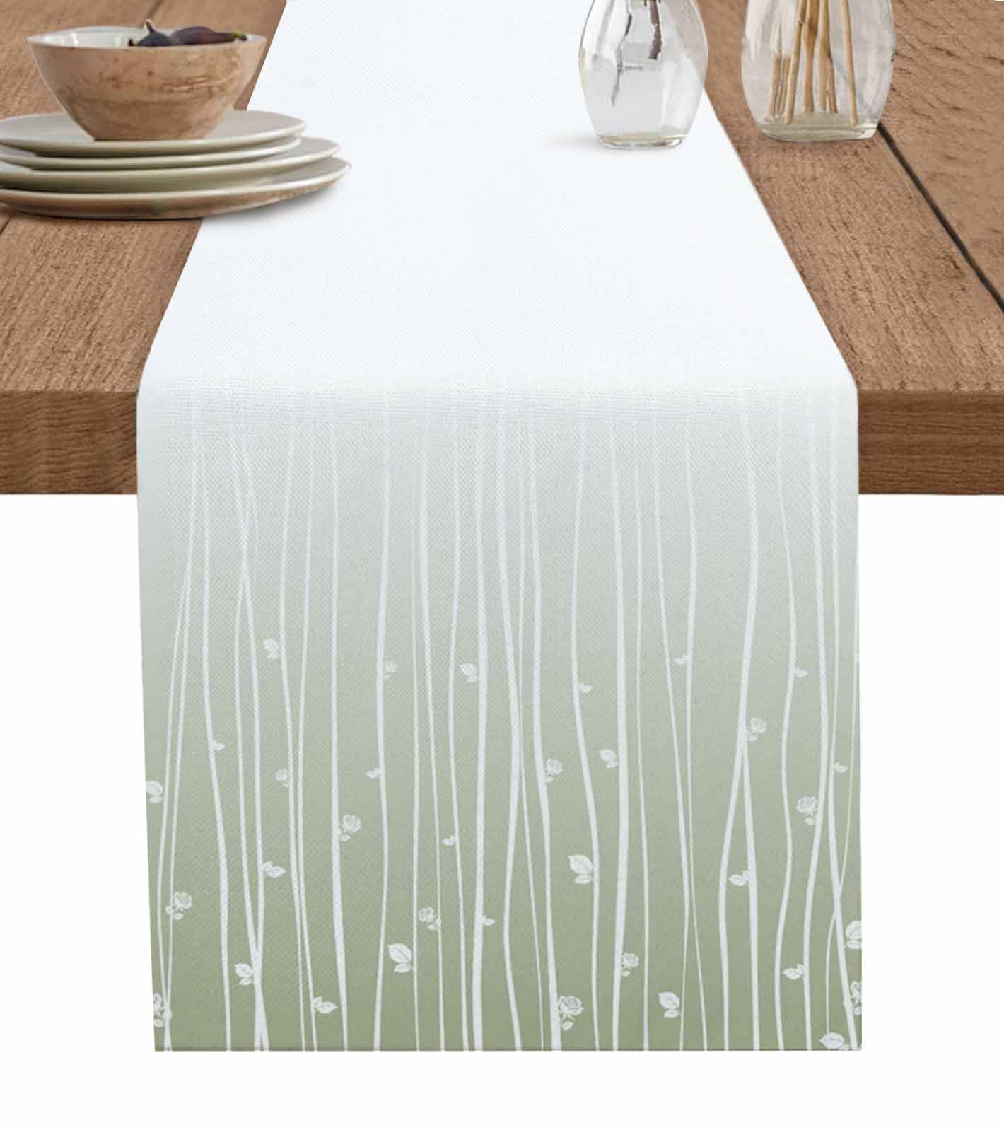 Sage Green Table Runner 72 Inches, Floral Stripe Gradient Simple Branch ...