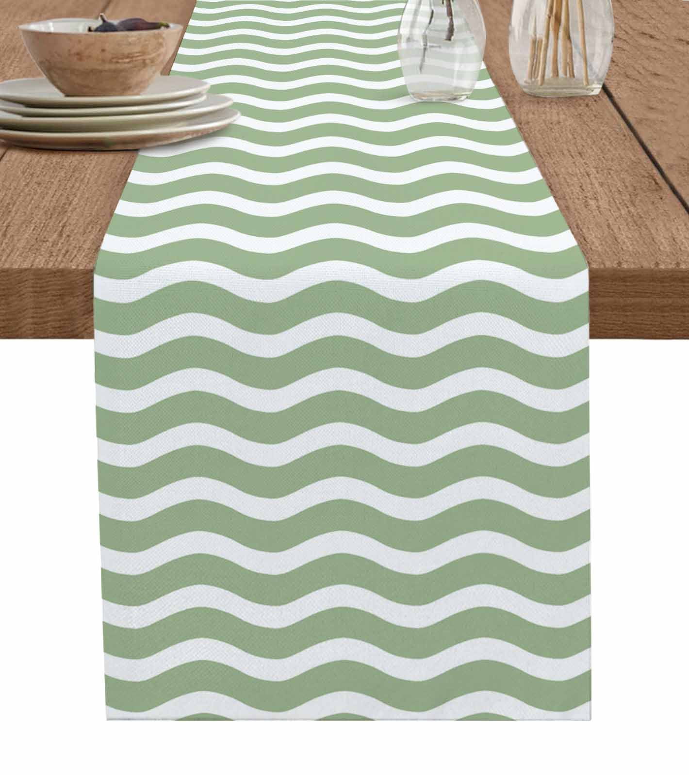 Sage Green Table Runner 72 Inches, Modern Abstract Waves Water Ripple ...