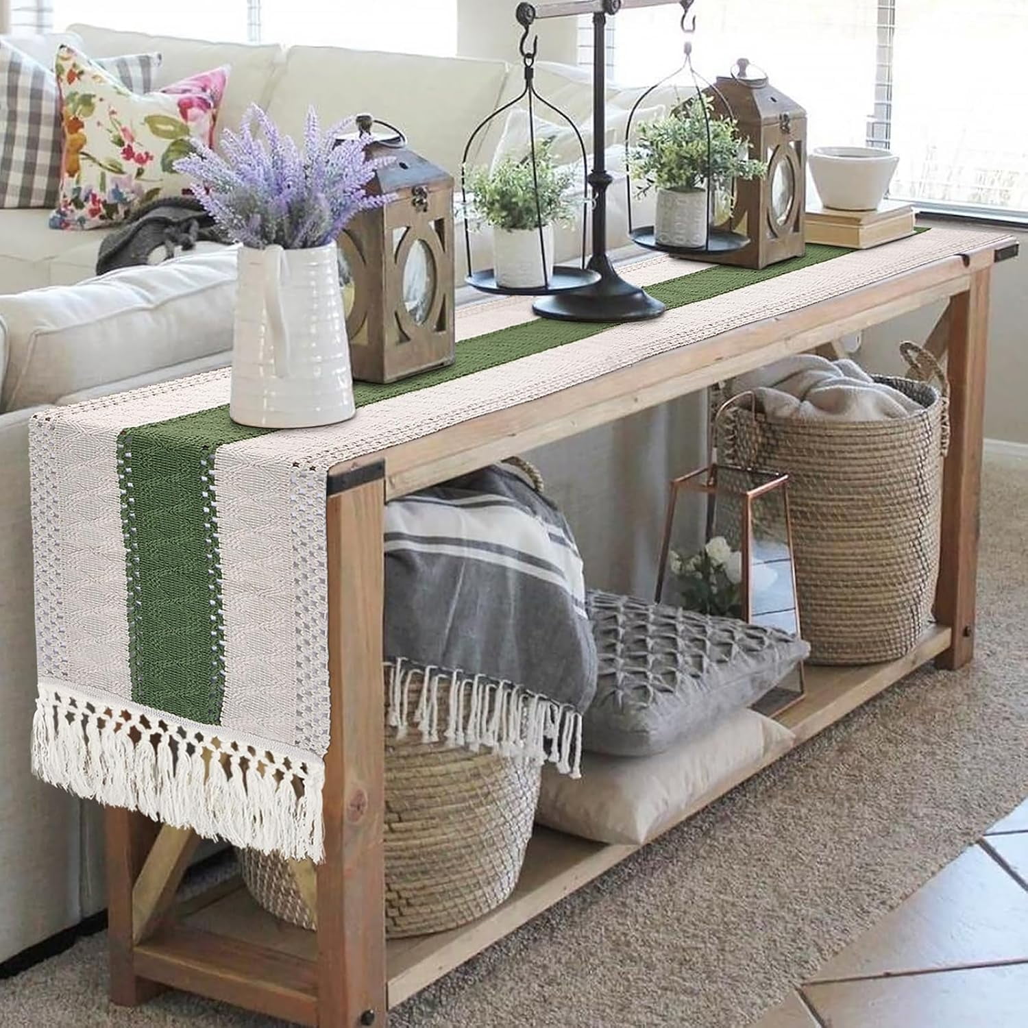 Sage Green Table Runner, Boho Spring Green Macrame Table Runner 72 ...