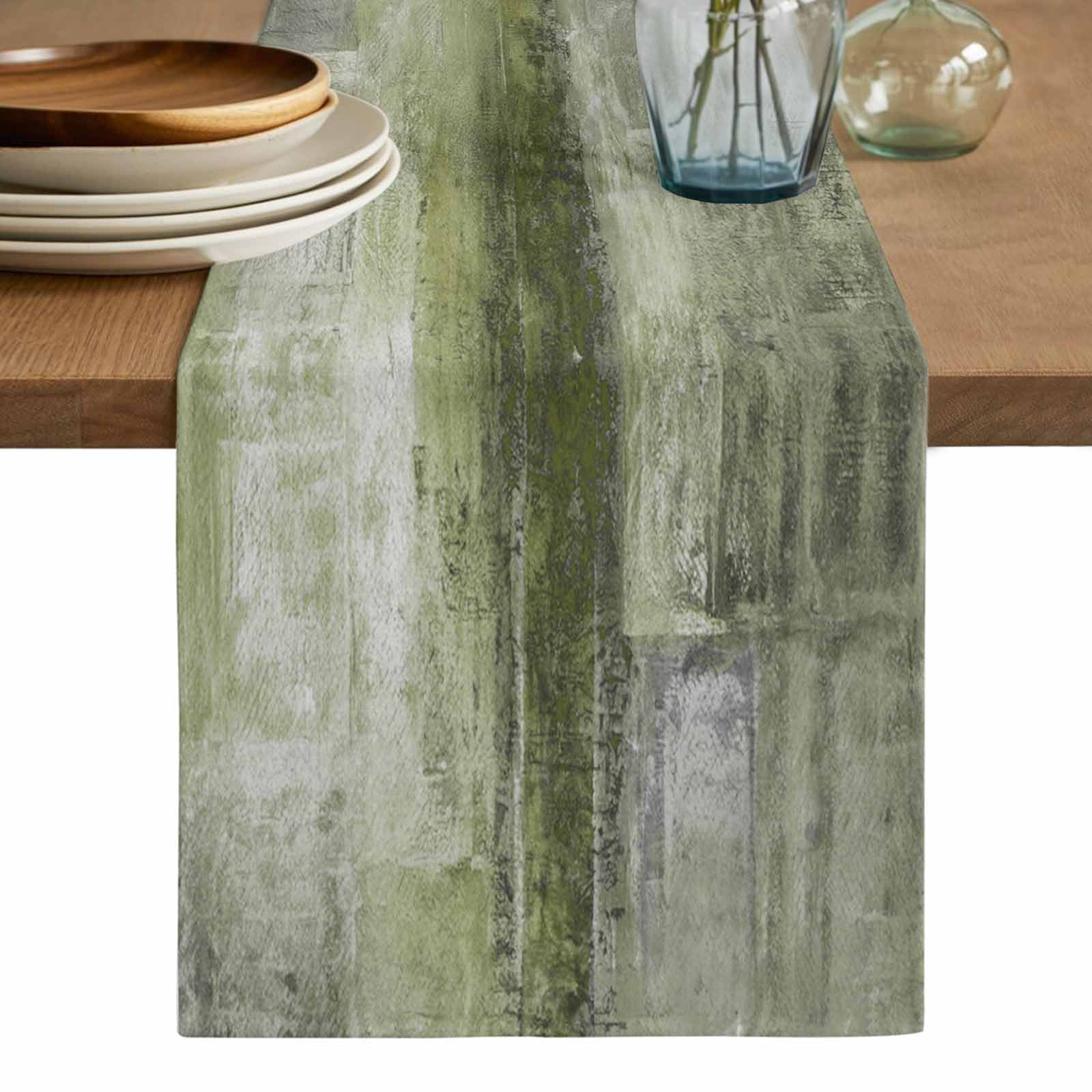 Sage Green Table Runner, Retro Oil Painting Modern Abstract Art ...