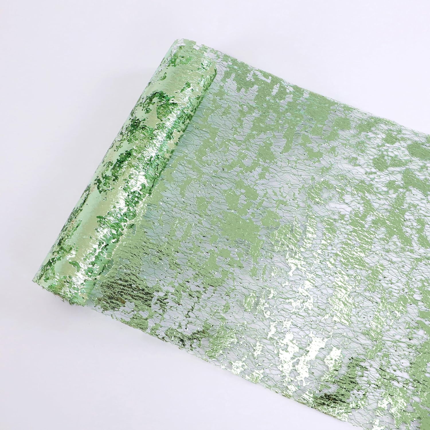 Sage Green Table Runner, Sequin Glitter Foil Metallic Sage Green Mesh ...