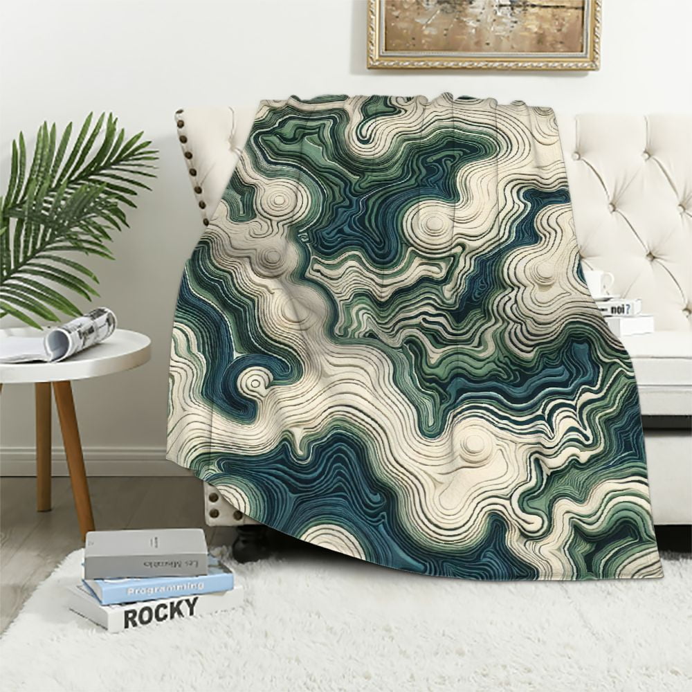 Sage Green Throw Blanket, Retro Boho Aesthetic 70S Abstract Blankets ...