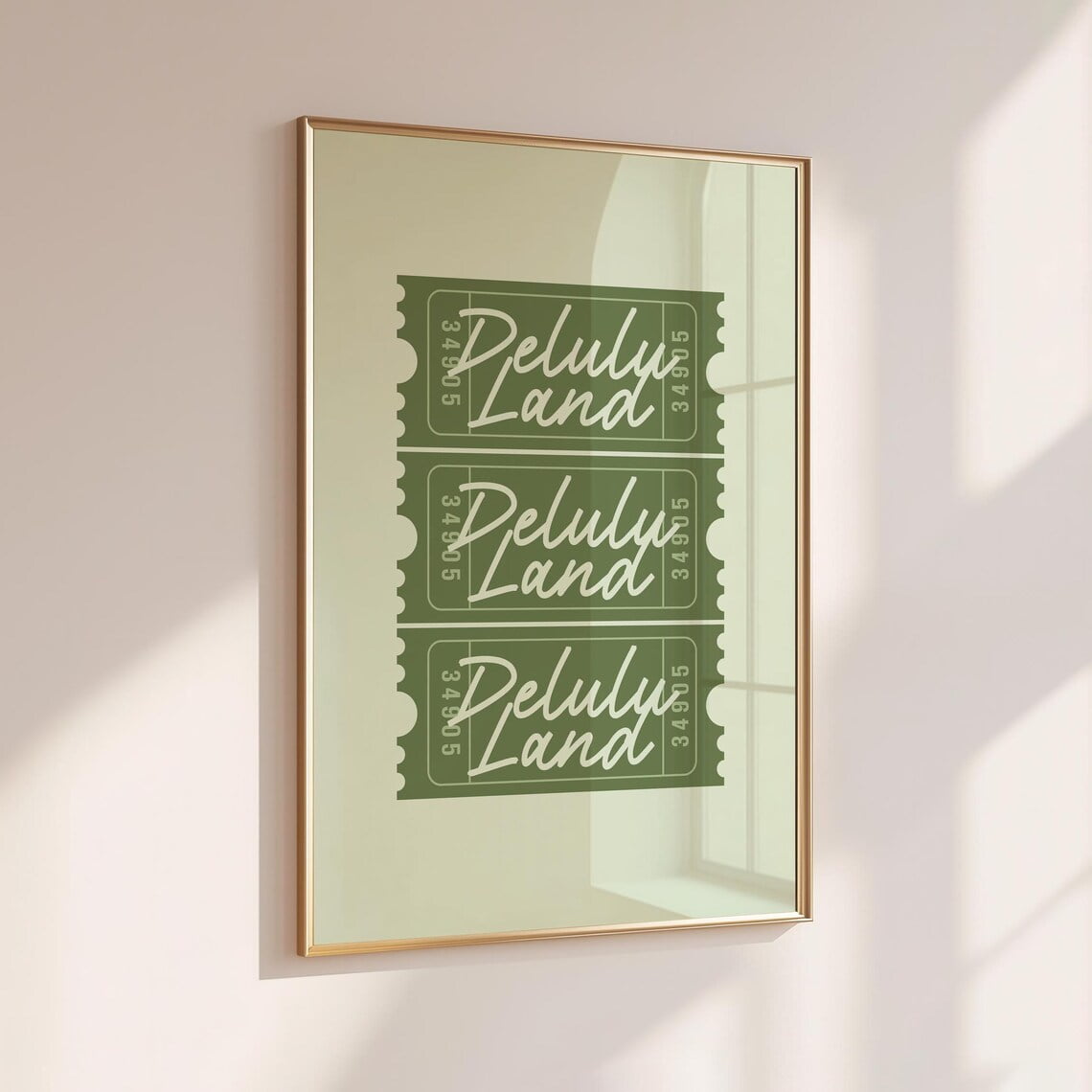 Sage Green Ticket Print, Aesthetic Room Decor, Delulu Land Print, Girly ...
