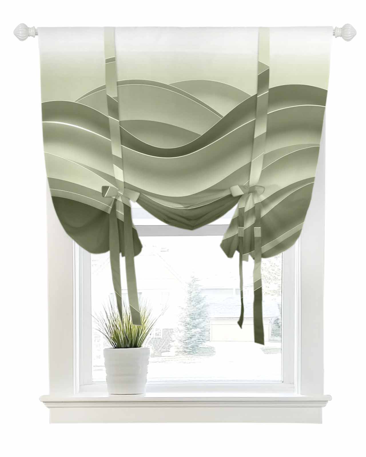 Sage Green Tie Up Curtains for Window, Thermal Insulated Balloon Shade ...