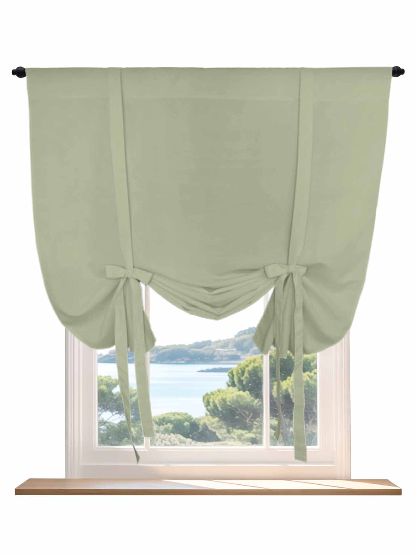 Sage Green Tie Up Curtains for Windows 63 Inch Length Balloon Curtains ...