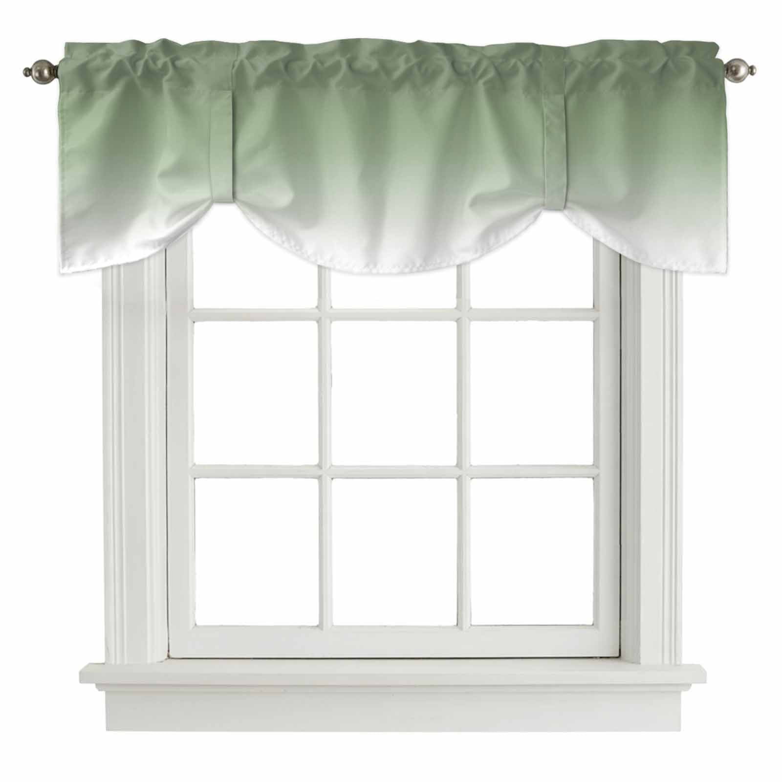 Sage Green Tie Up Valance for Windows and White Ombre Color Gradient ...
