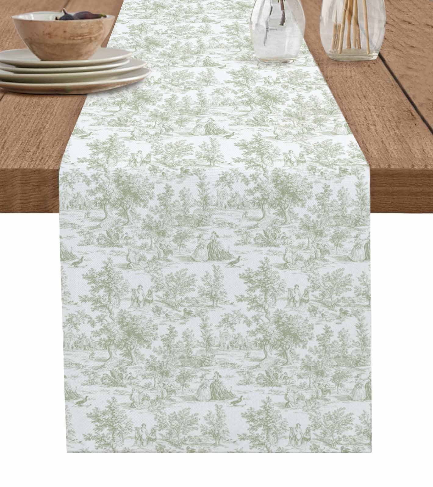 Sage Green Tree Table Runner - 120 Inch Long, Kitchen Dining Table ...