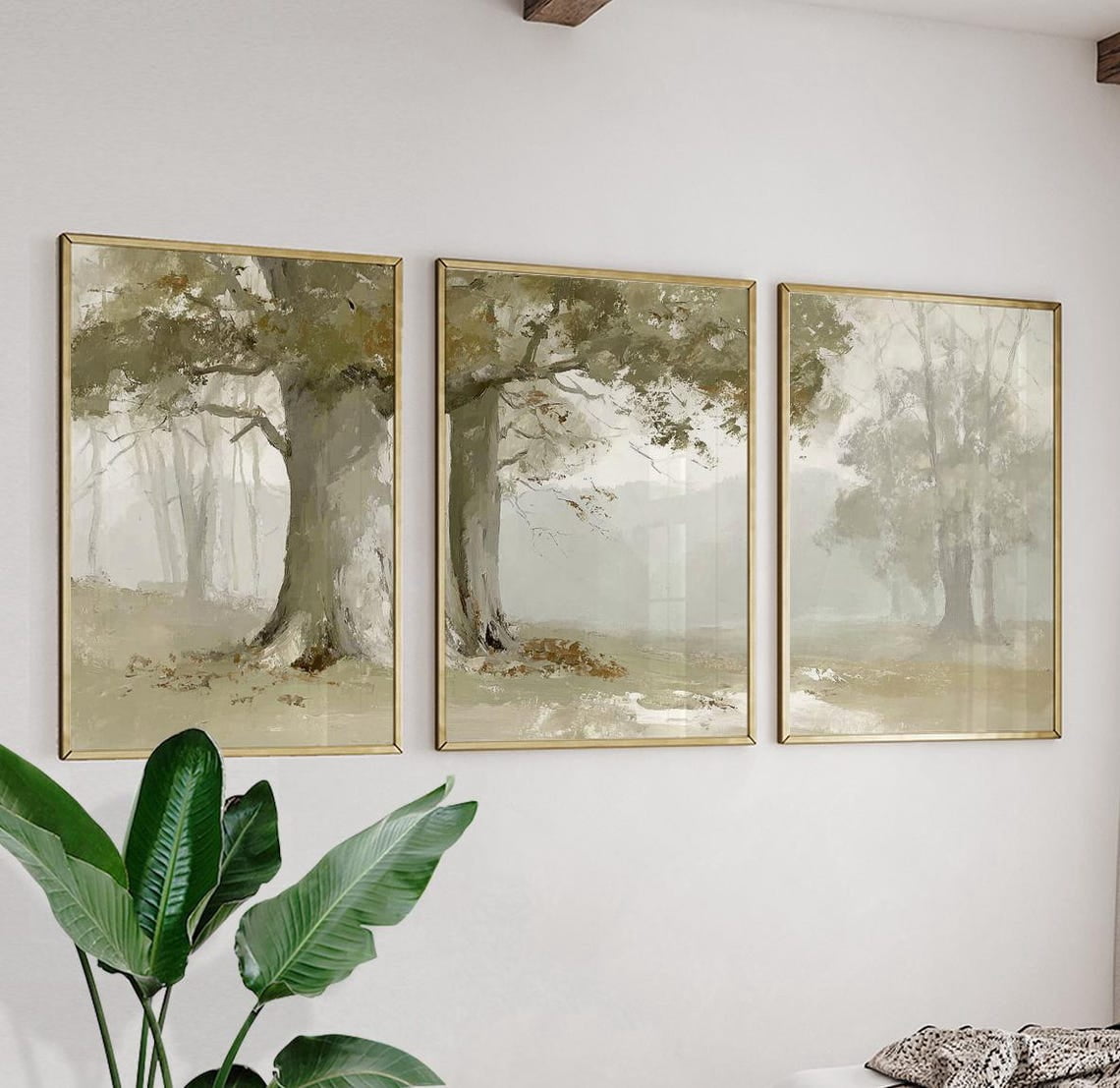 Sage Green Tree Triptych Impressionist Landscape Finish Wall Art Set 3 ...