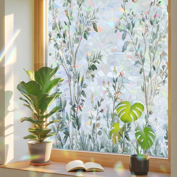 Sage Green Trees Privacy Window Film, Decorative Stained Glass Window ...