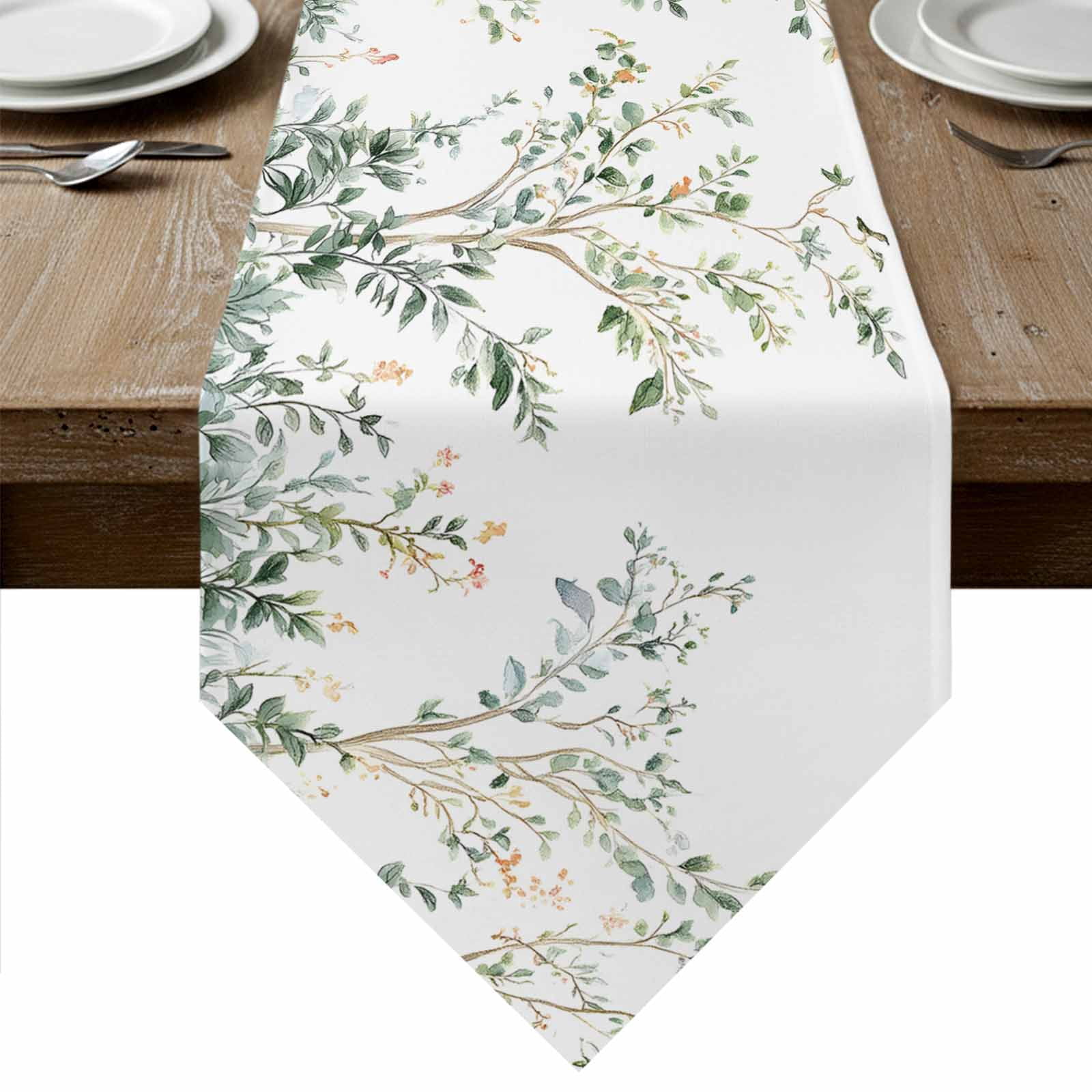 Sage Green Trees Table Runner Linen Burlap Table Runner 48 Inches Long ...