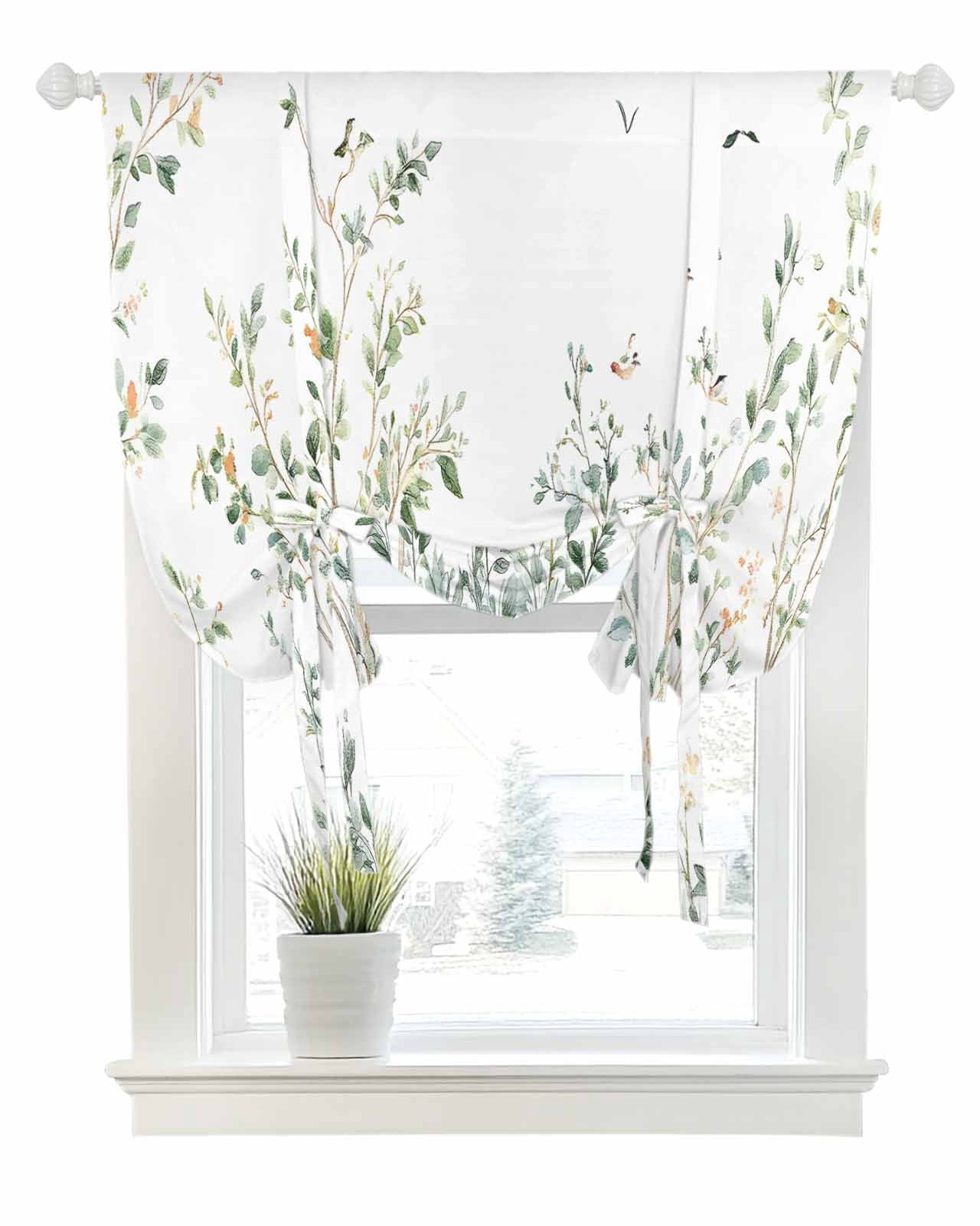 Sage Green Trees Tie Up Curtains for Window, Thermal Insulated Balloon ...