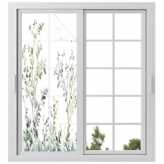 Sage Green Trees Window Privacy Film, Green Eucalyptus Leaves Static ...