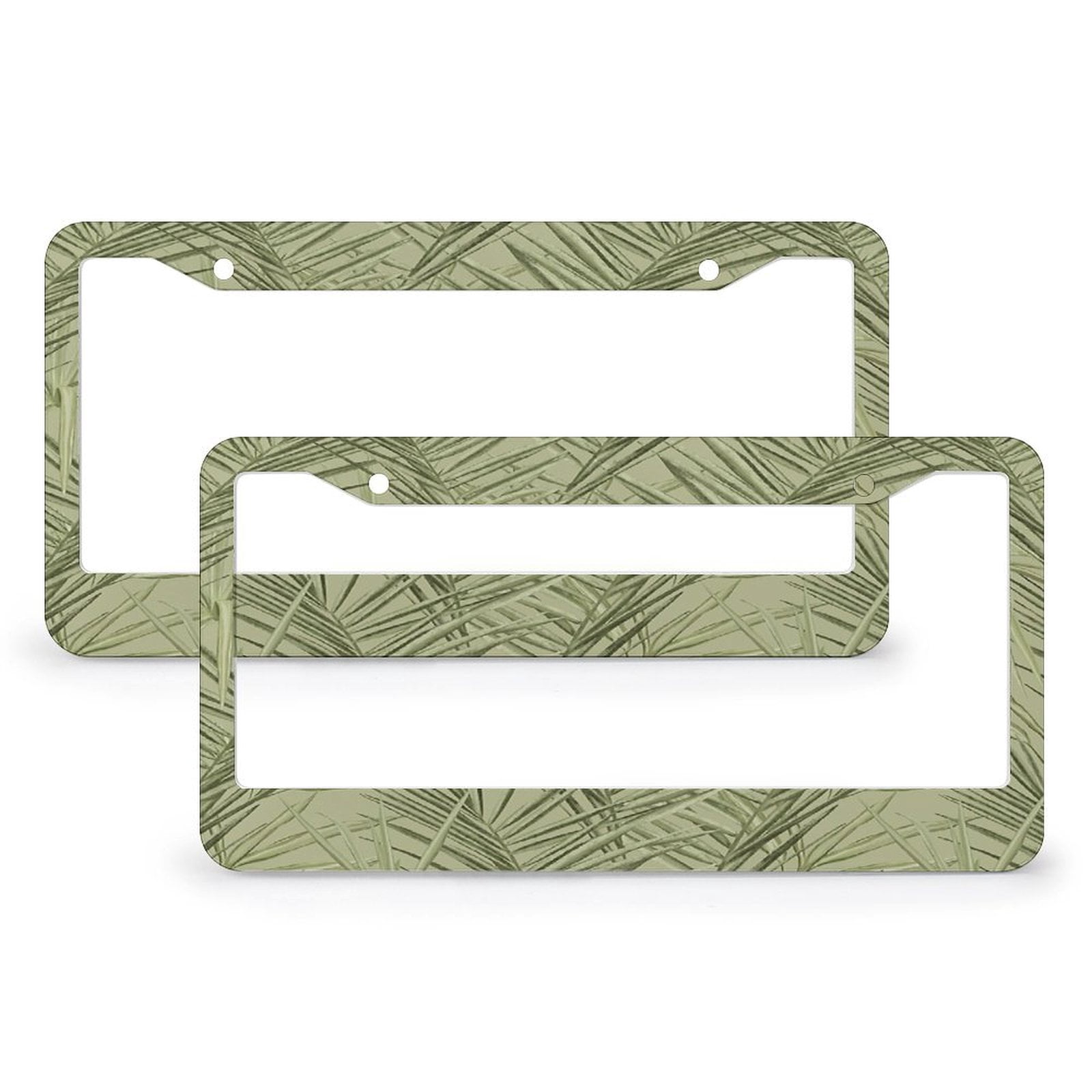 Sage-Green Tropical Foliage Pattern On A Green License Plate Frames ...