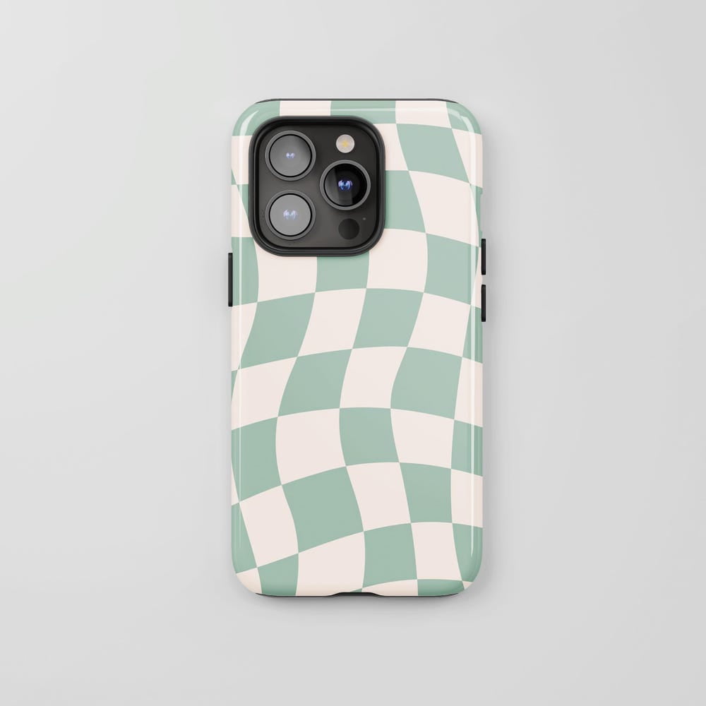 Sage Green Twisted Checkerboard Abstract Aesthetic Design Phone Case ...