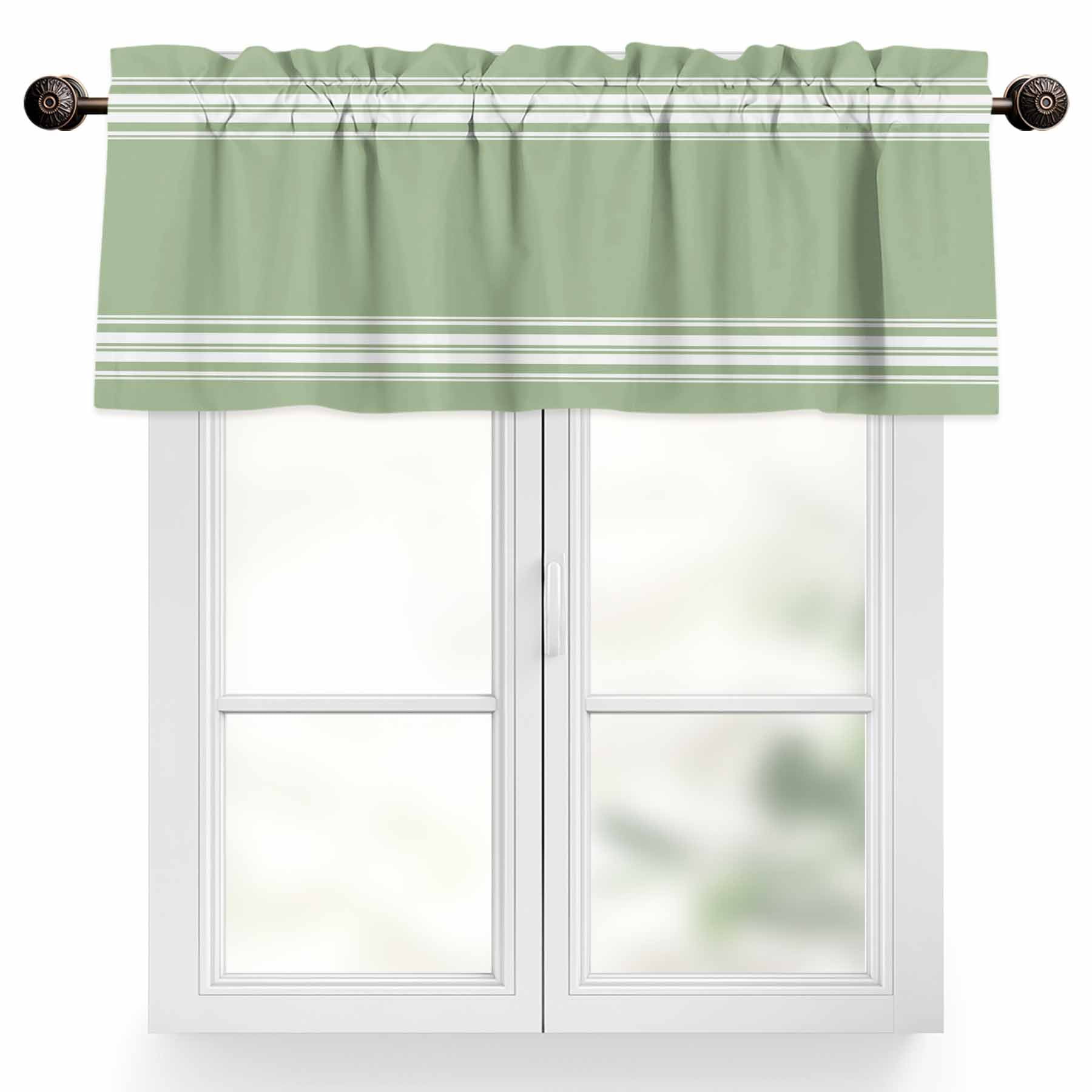 Sage Green Valances for Windows, 42 x 18in, White Striped Rod Pocket ...