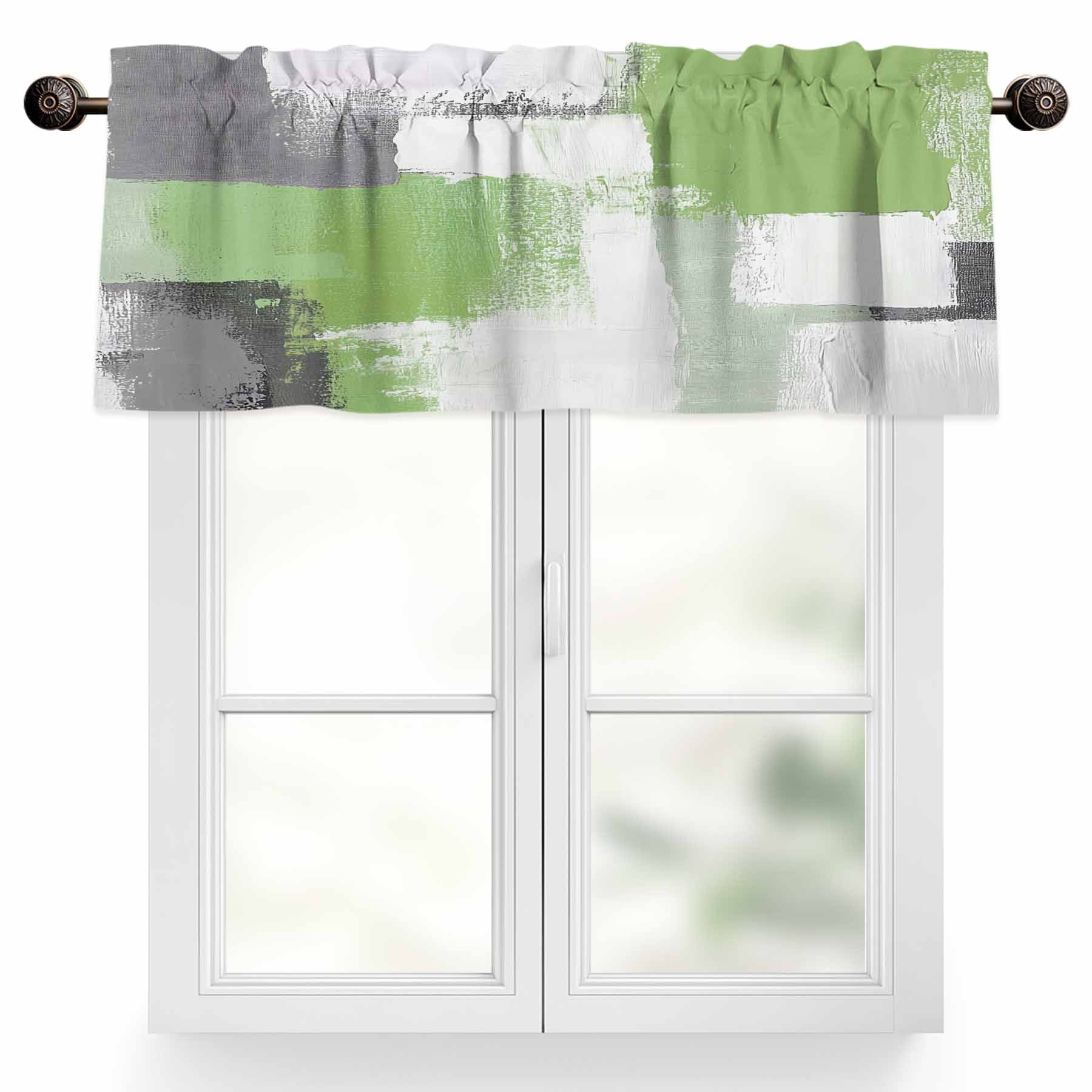 Sage Green Valances for Windows, 60 x 18in, Gray Graffiti Color Blocks ...