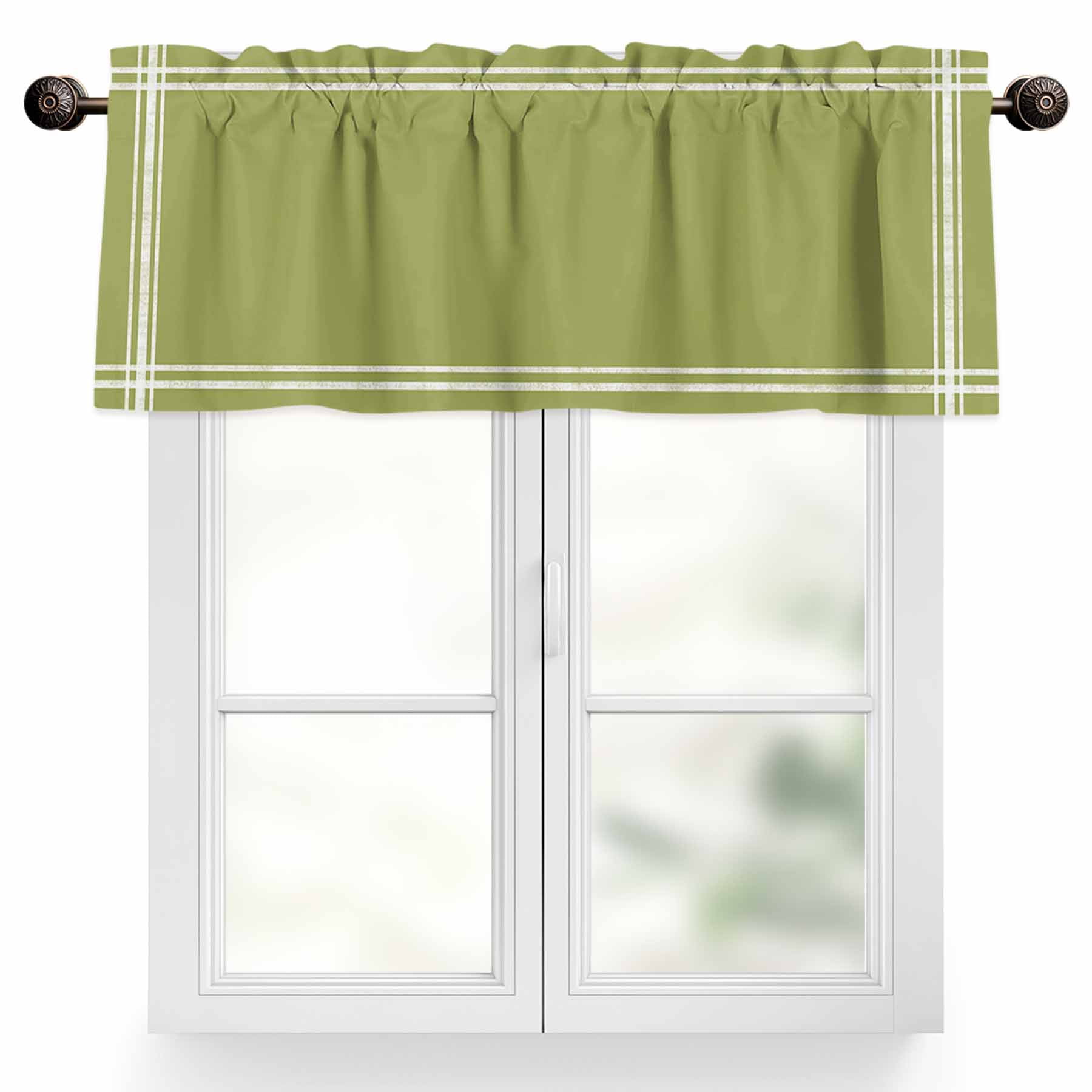 Sage Green Valances for Windows, 60 x 18in, Olive Solid Color Rod ...