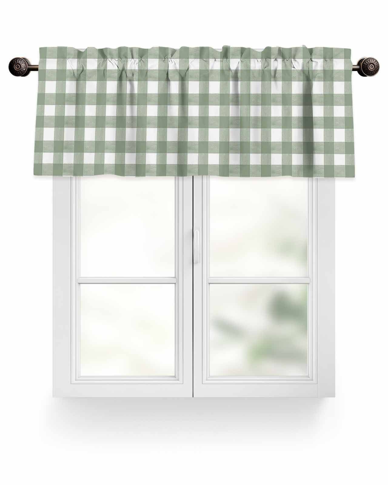 Sage Green Valances for Windows Buffalo Plaid Valance Rod Pocket Light ...