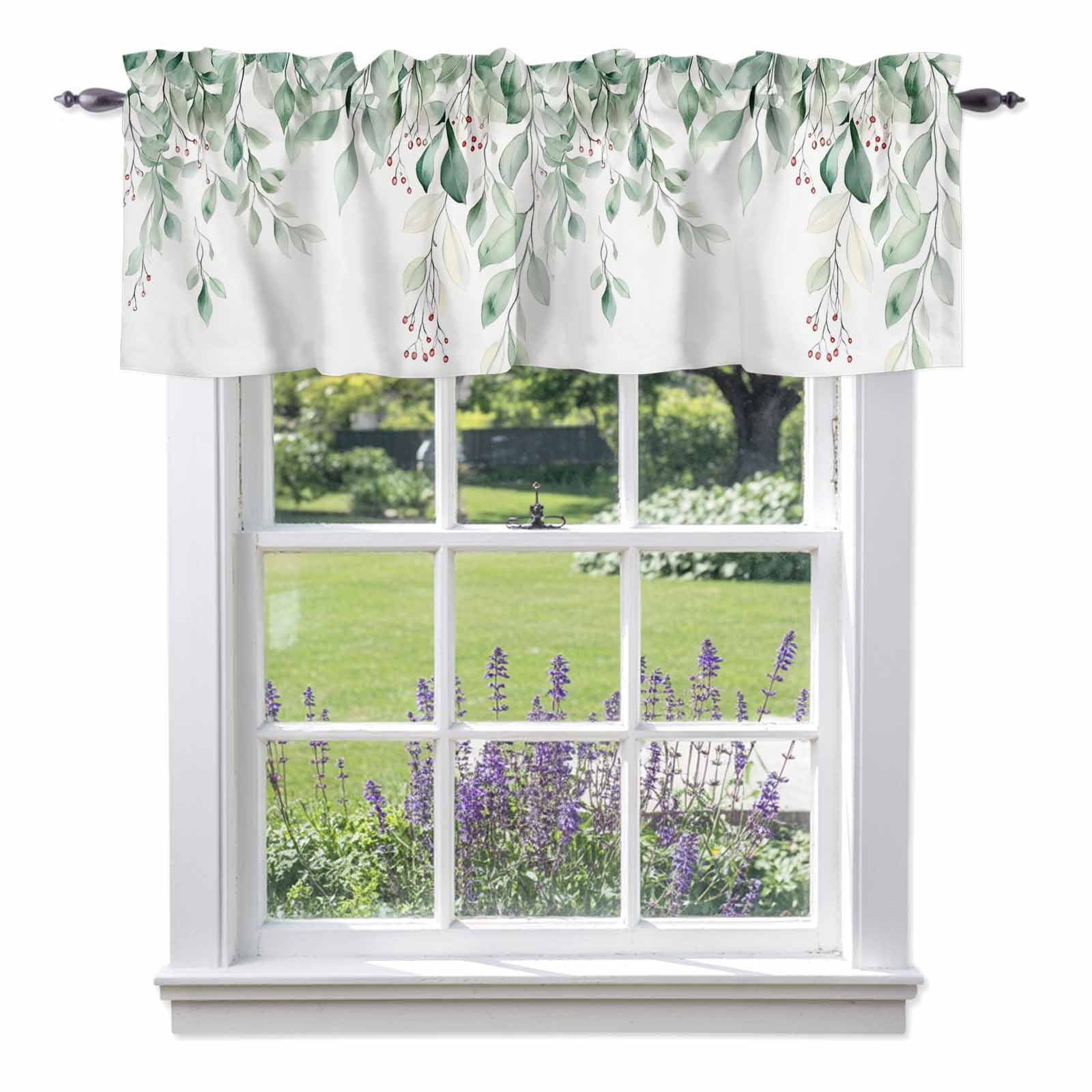 Sage Green Valances for Windows, Eucalyptus Leaves Watercolor Leaf Red ...