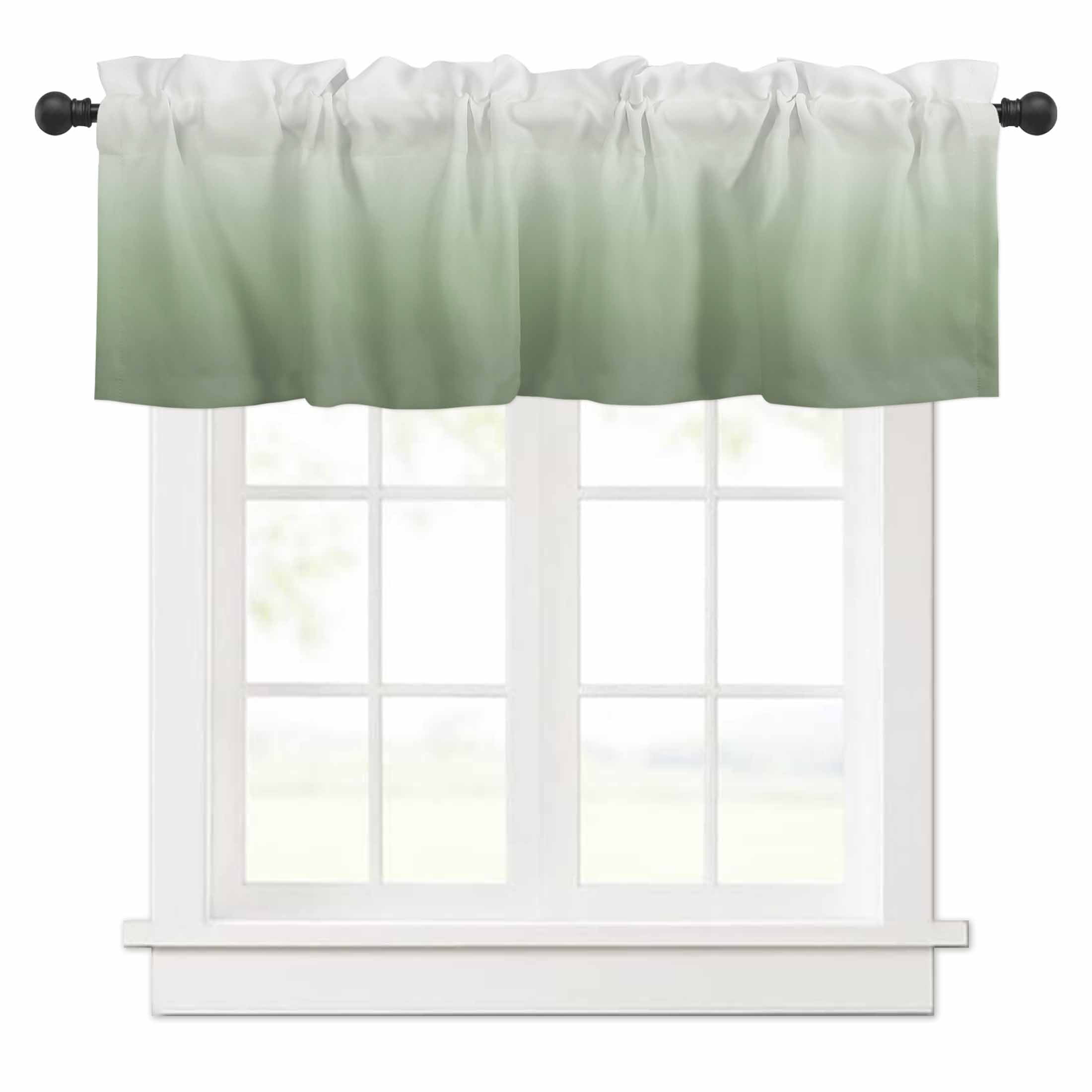 Sage Green Valances for Windows Green Gradient Rod Pocket Curtain ...
