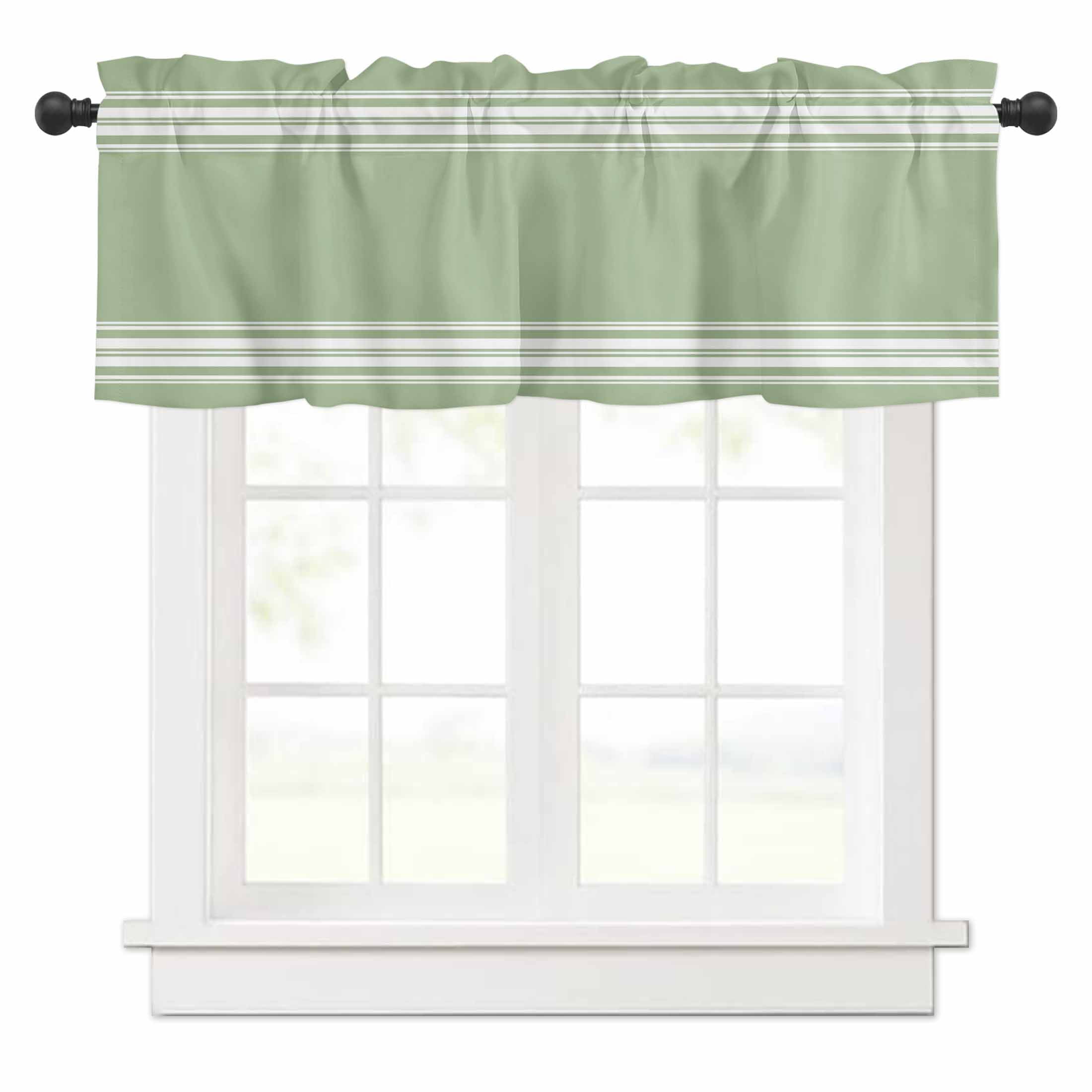 Sage Green Valances for Windows White Striped Rod Pocket Curtain ...