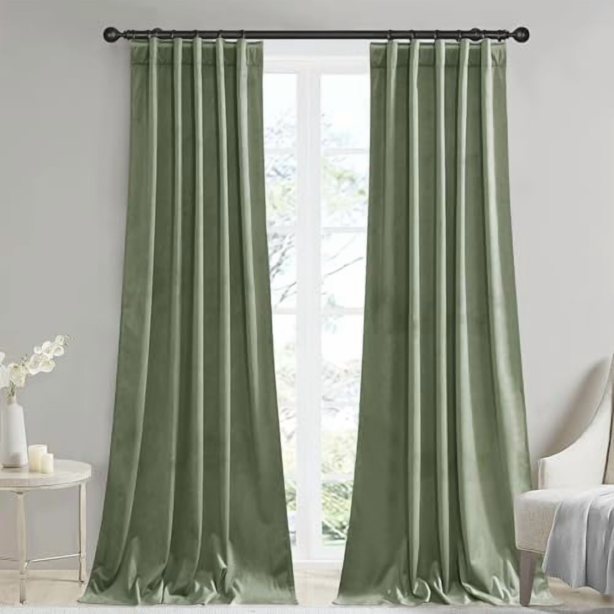 Sage Green Velvet Curtains Christmas Party Decor Back Tab for Holiday ...