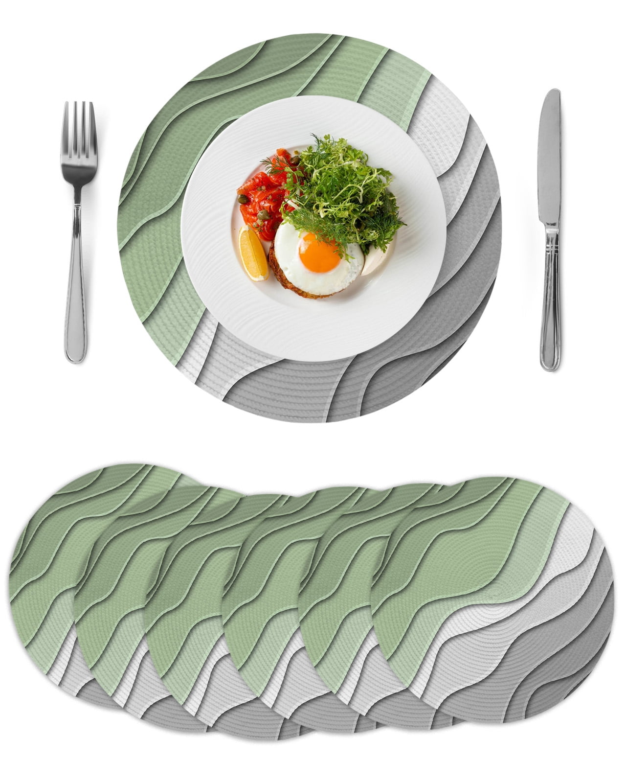Sage Green Vintage Gradient Round Table Placemats set of 6, Minimalist ...