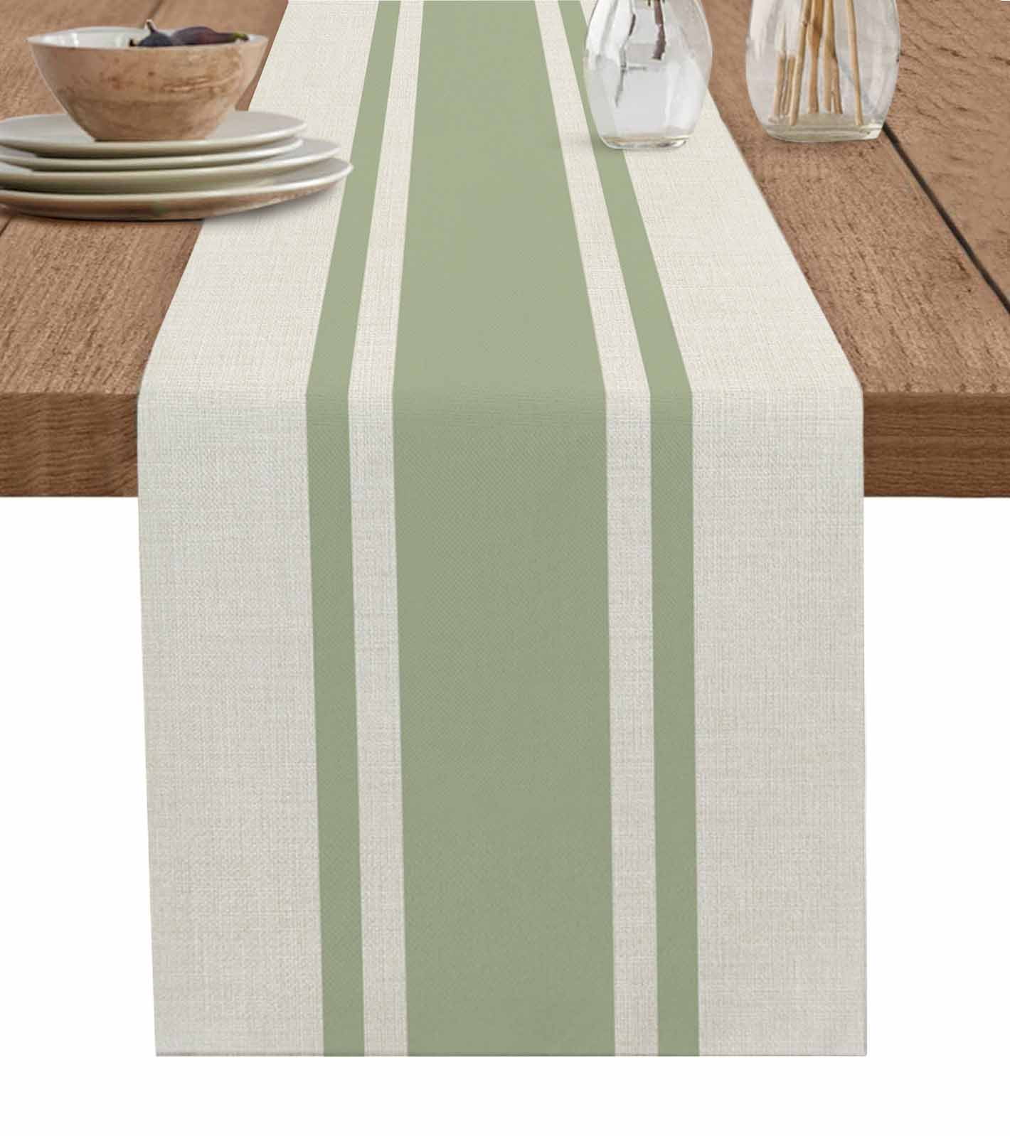 Sage Green Vintage Table Runner 72 Inches, Geometric Stripes Simple ...