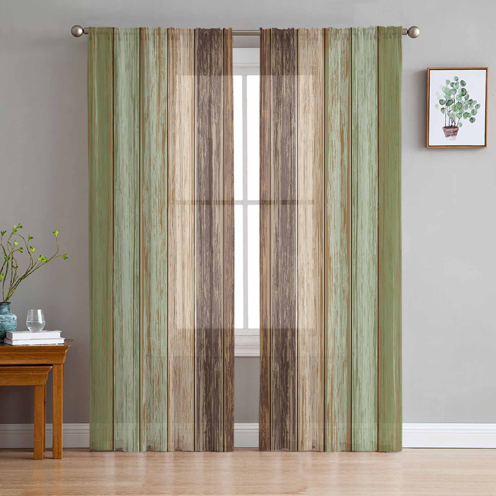 Sage Green Vintage Wood Grain Tulle Curtains for Living Room Bedroom ...
