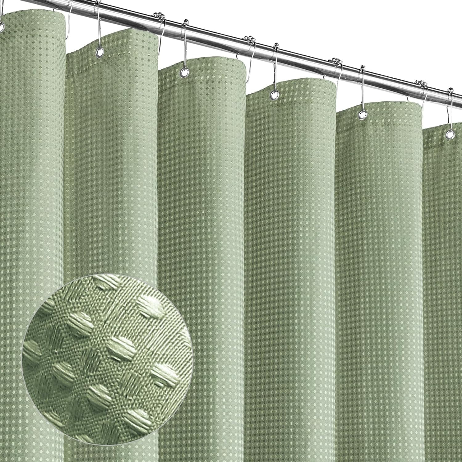 Sage Green Waffle Fabric Shower Curtain, Heavyweight Cloth Shower ...