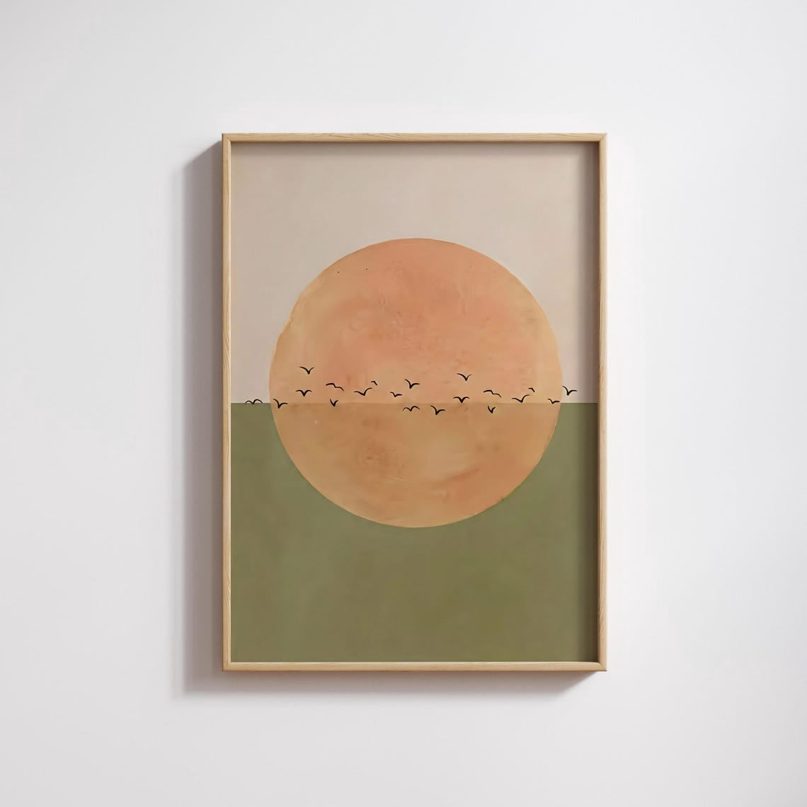 Sage Green Wall Art Japandi Sun and Birds Terracotta Moon Minimalist ...