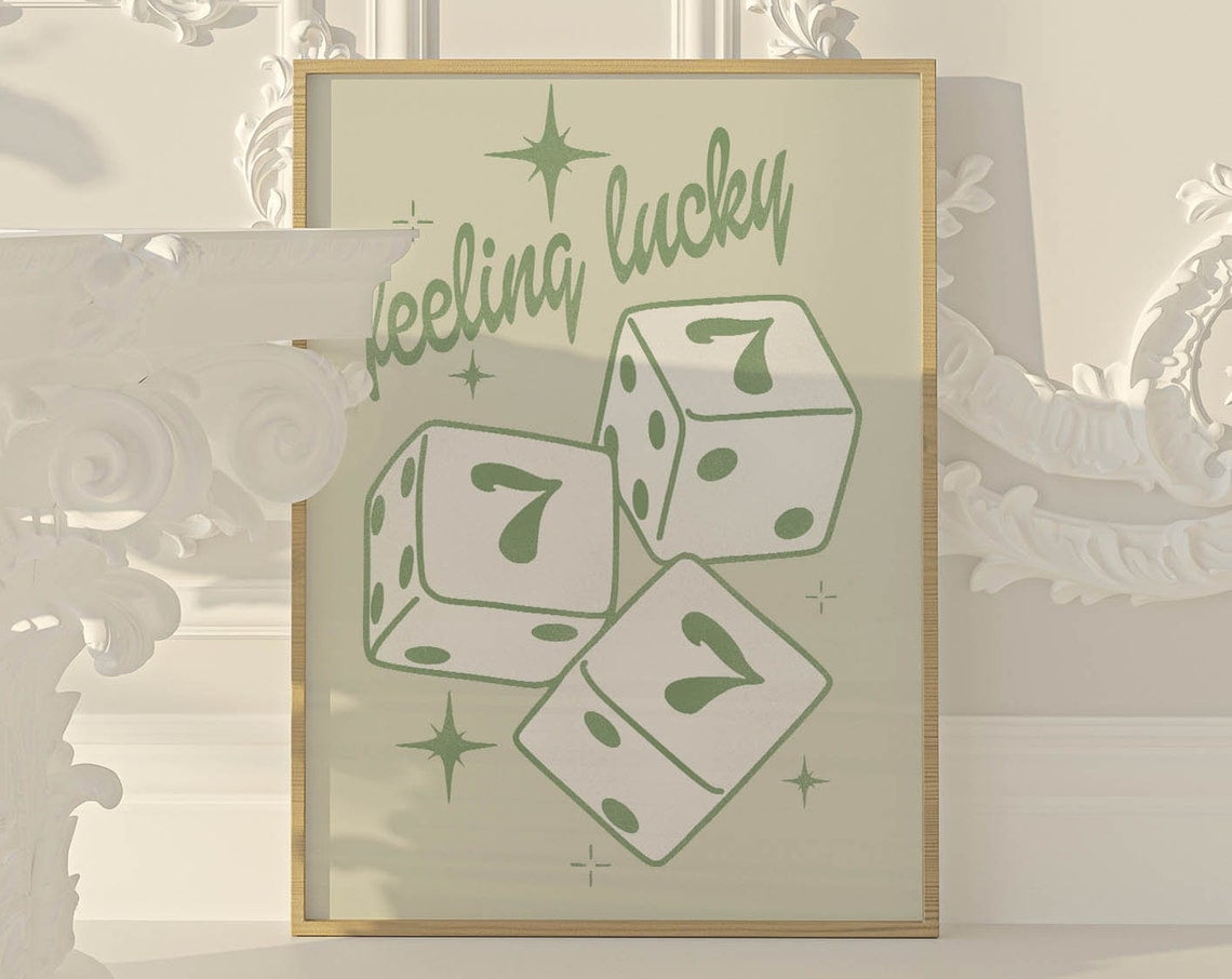 Sage Green Wall Art Lucky 7 Print Cool Room Decor Aesthetic Poster ...