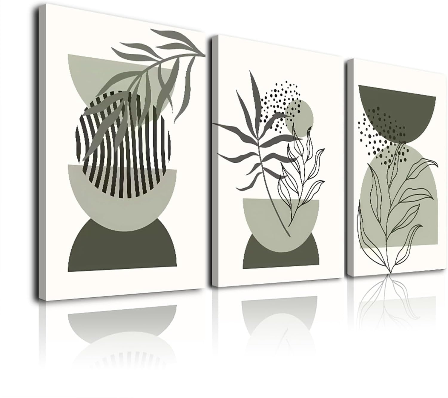 Sage Green Wall Art Set of 3,Abstract Green Wall Decor Living Room ...