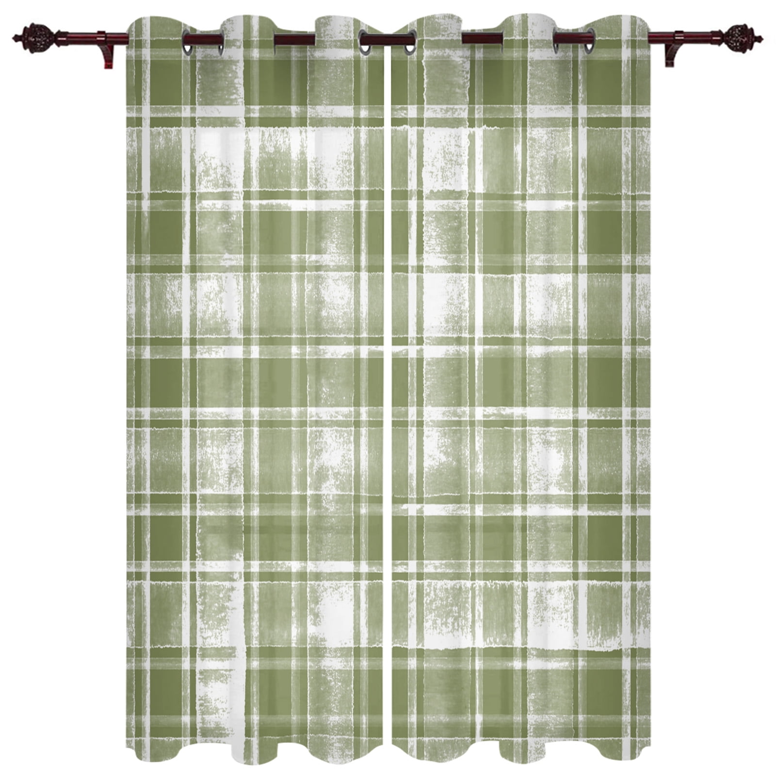 Sage Green Watercolor Plaid Modern Window Curtains for Living Room ...