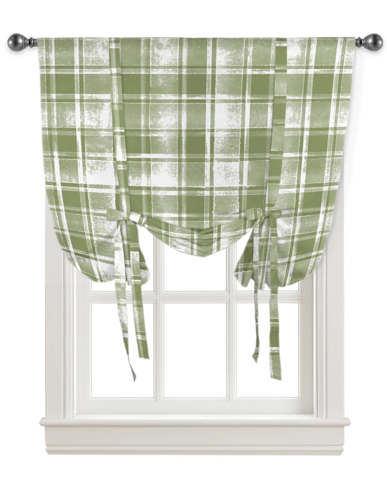 Sage Green Watercolor Plaid Window Curtain for Living Room Adjustable ...
