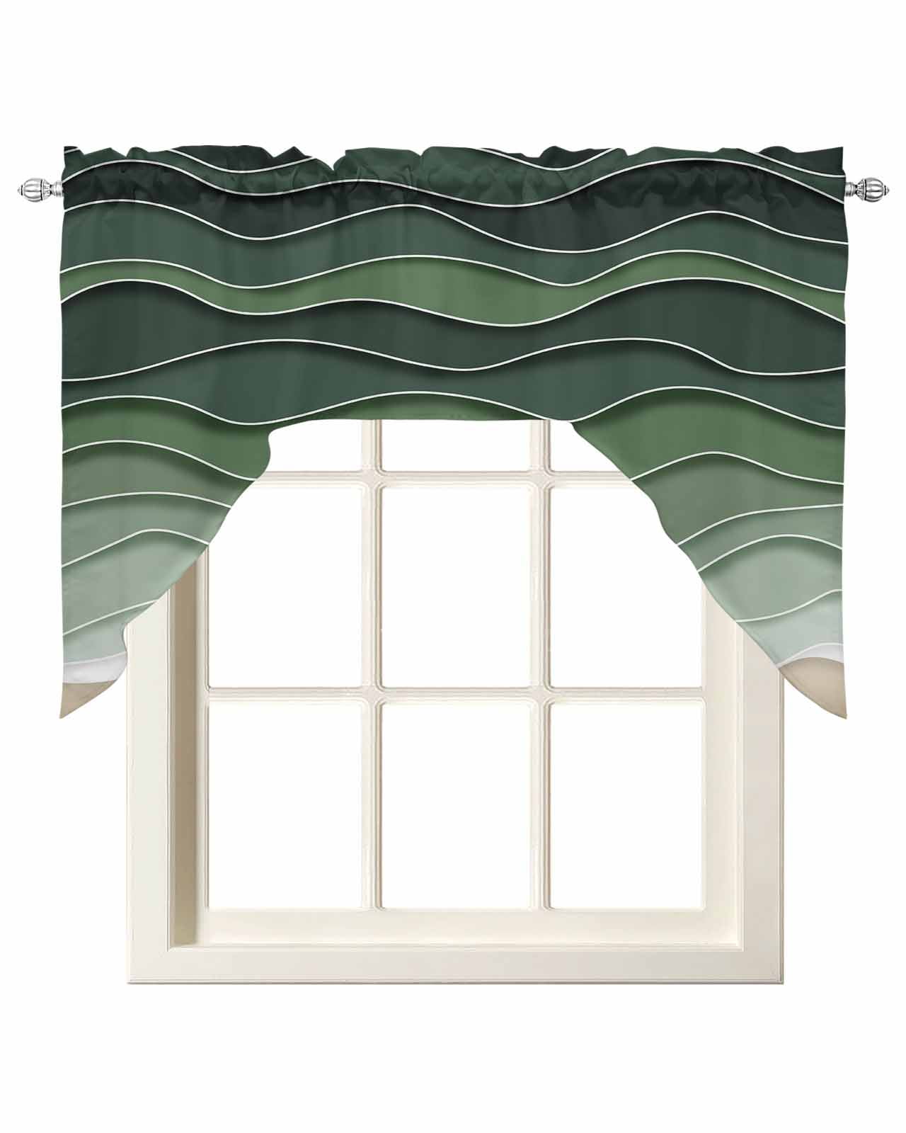 Sage Green Waves Kitchen Curtains Swag Valance for Windows/Bathroom/Cafe, Rustic Abstract Ombre ...