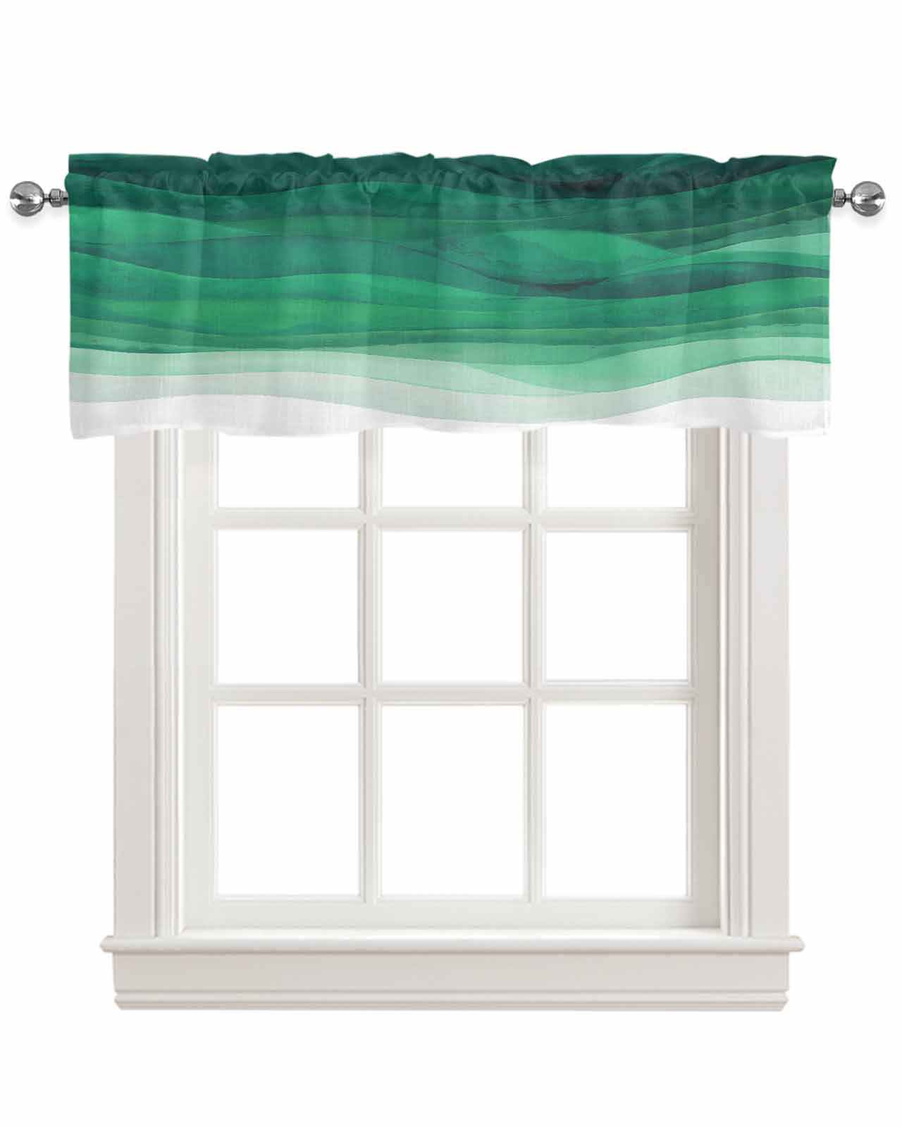 Sage Green Waves Kitchen Valances for Windows Farmhouse Linen Window ...