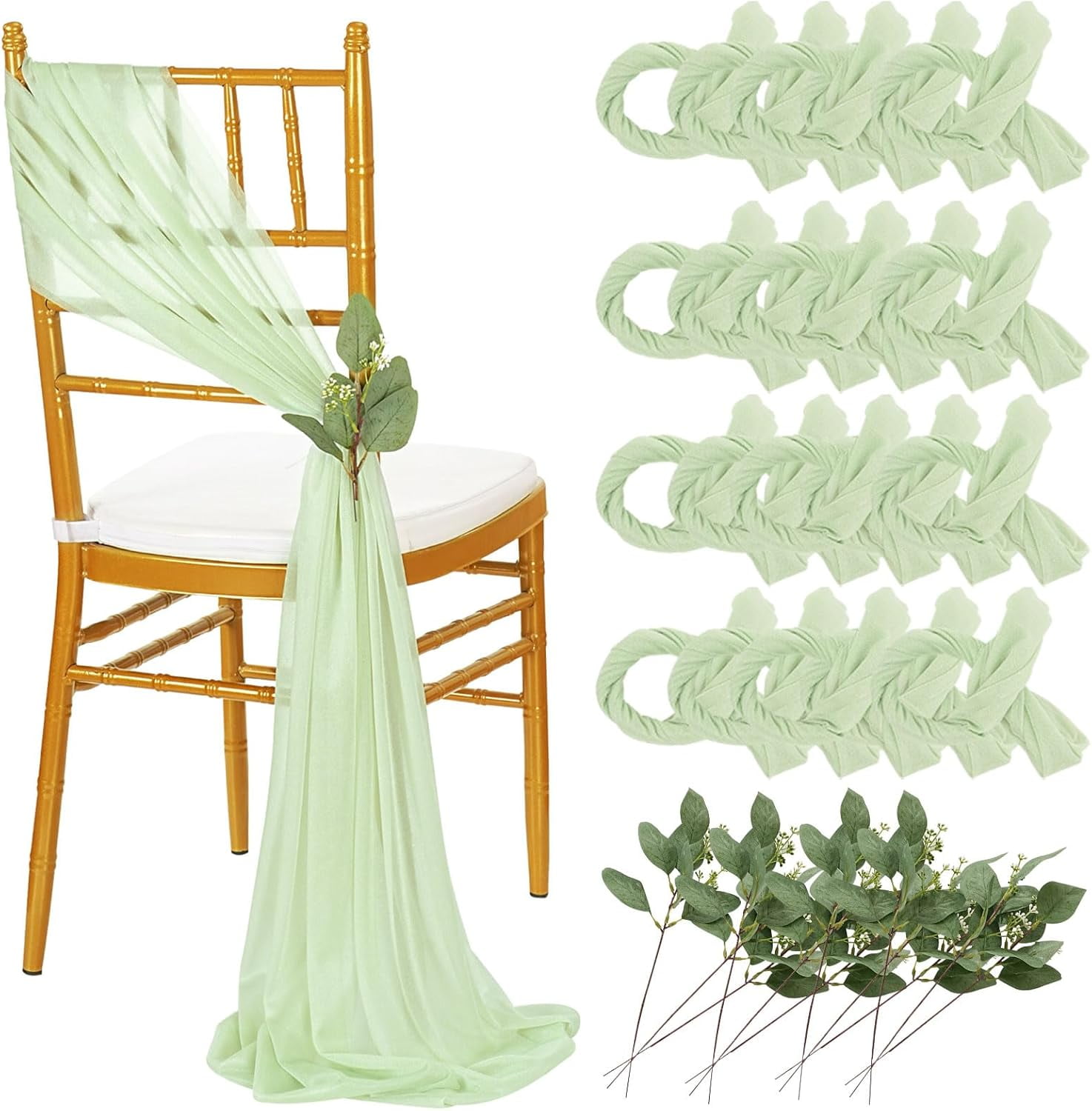 Sage Green Wedding Chair Sashes: 50PCS Tulle Church Chairs Cover Sheer ...