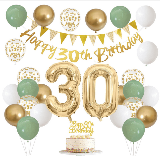 Sage Green White Gold 30th Birthday Party Decorations Kit,Happy 30th ...