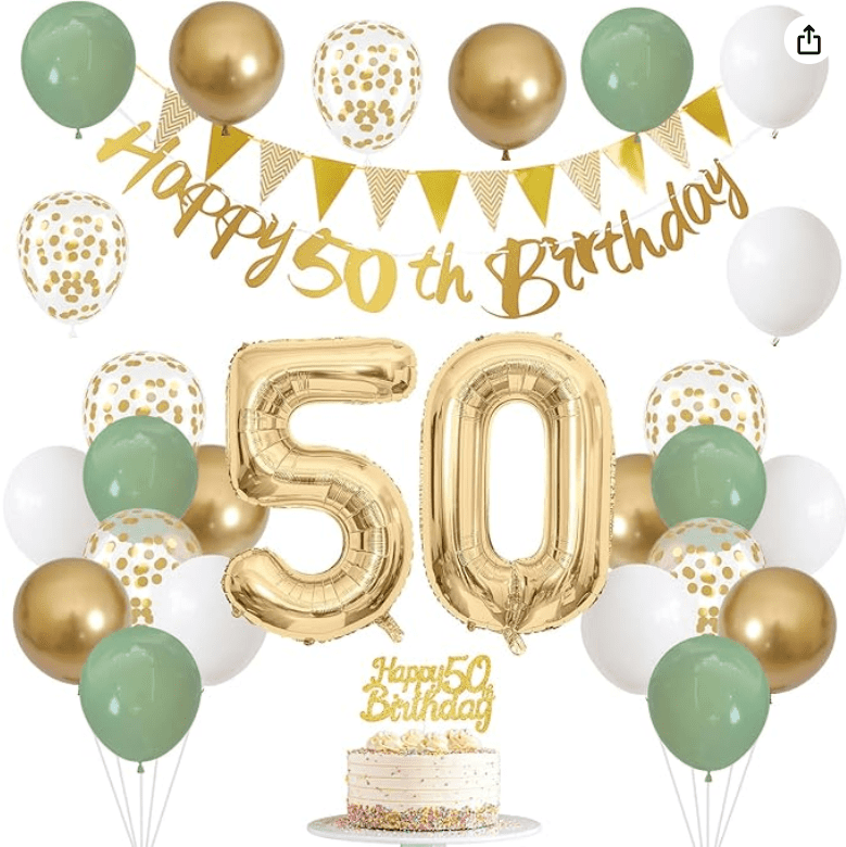 Sage Green White Gold 50th Birthday Party Decorations Kit,Happy 50th ...