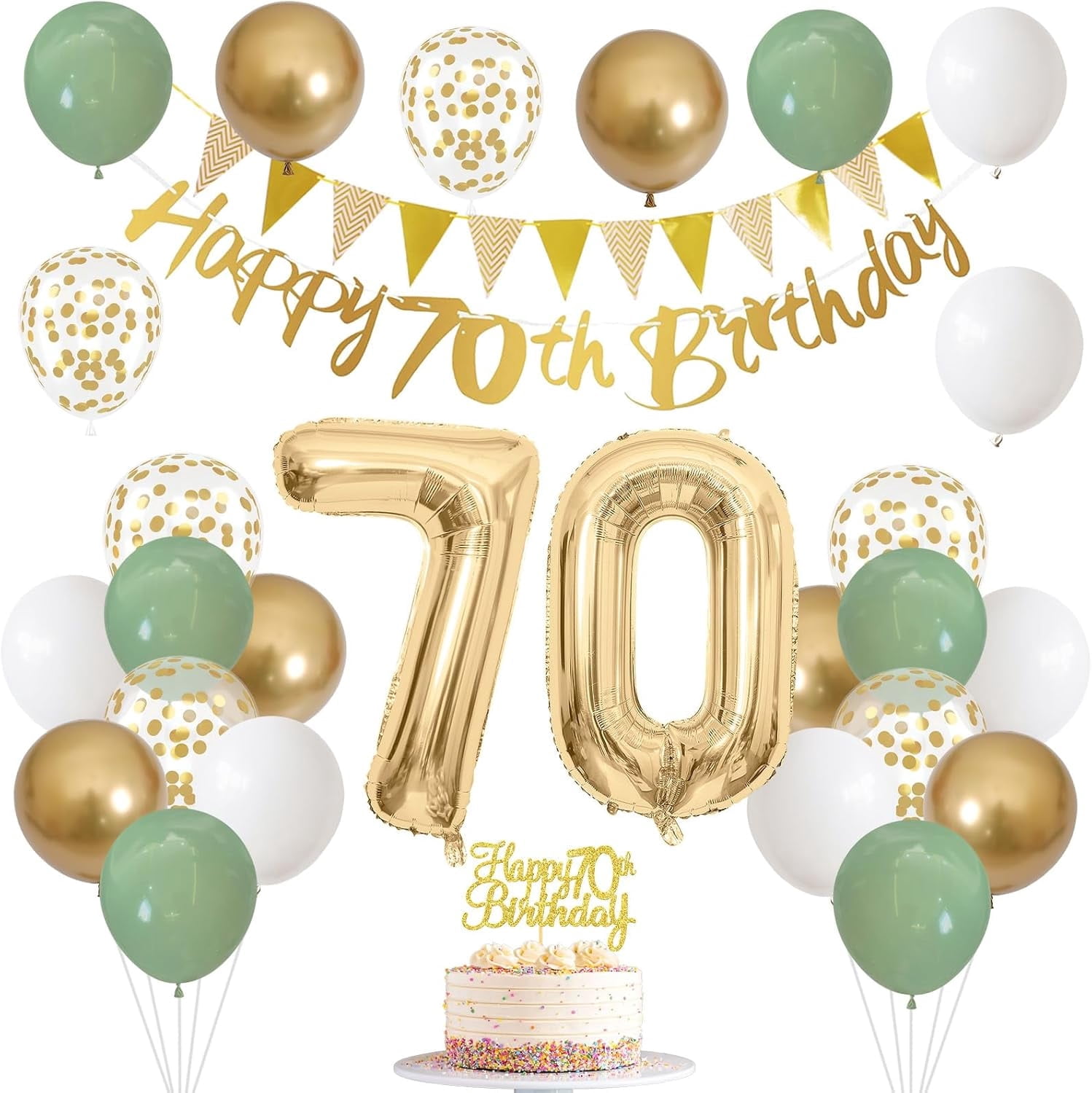 Sage Green White Gold 70th Birthday Party Decorations Kit,Happy 70th ...
